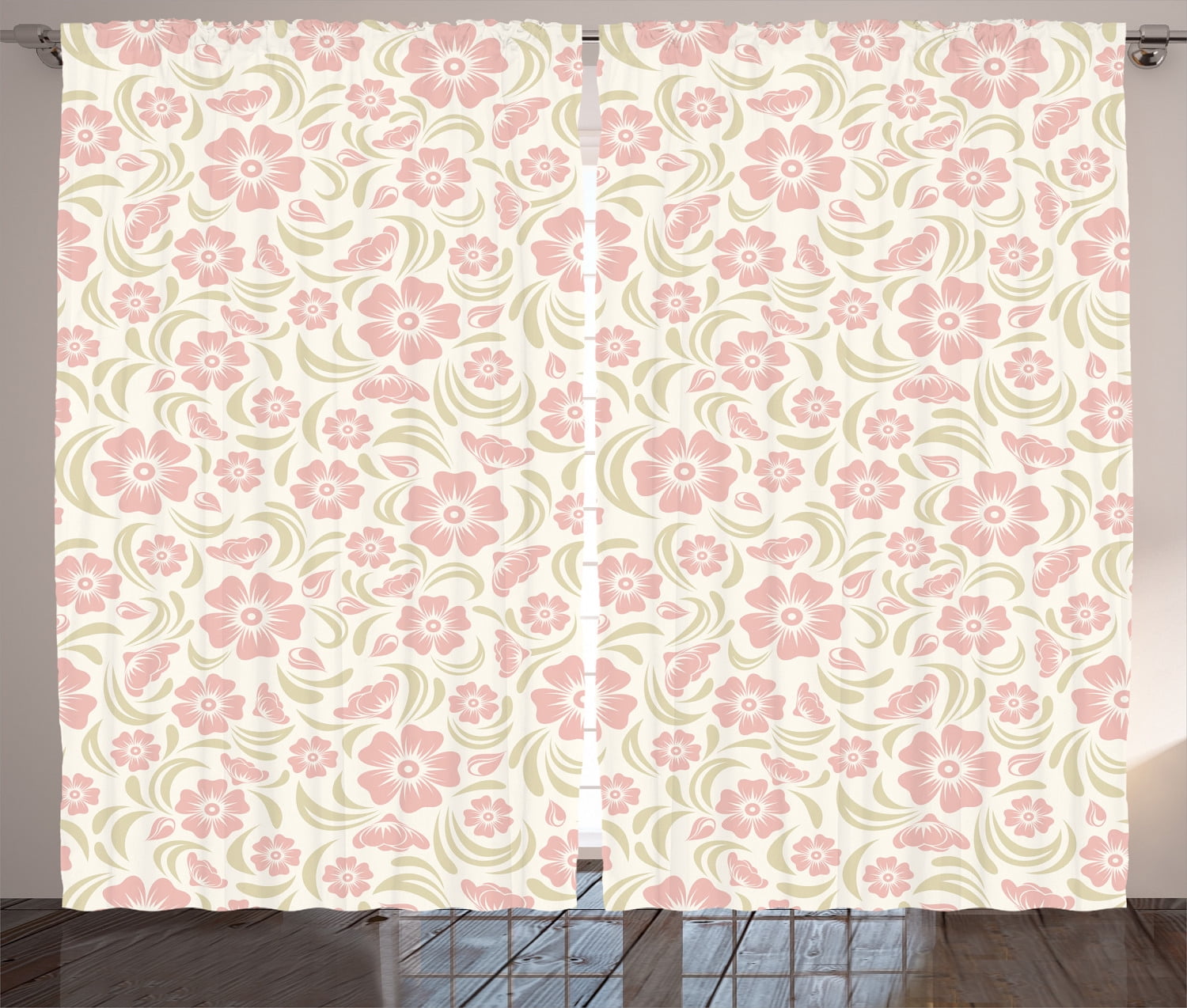 Ambesonne Vintage Curtains 2 Panel Set, Old Fashioned Floral, 108" x 90 ...