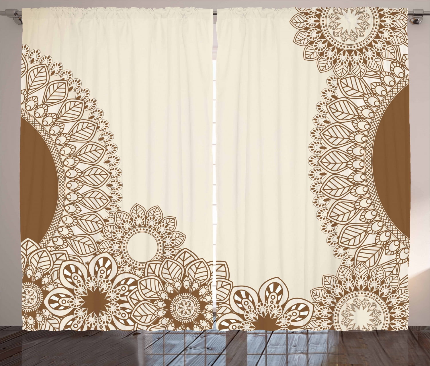 Ambesonne Vintage Curtains 2 Panel Set, Old Fashioned Mandala Art, 108 ...