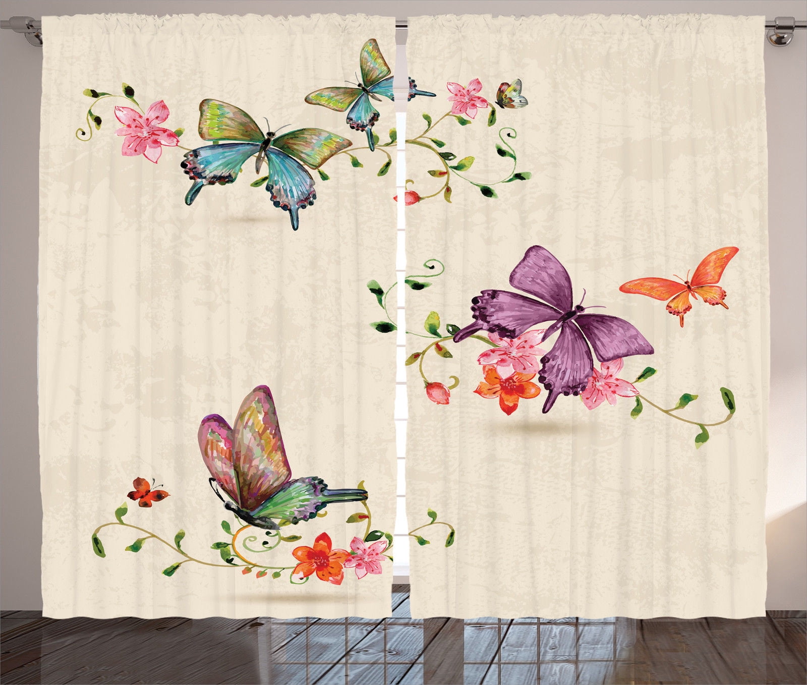Ambesonne Vintage Curtains 2 Panel Set, Wings Moth Transformation, 108 ...