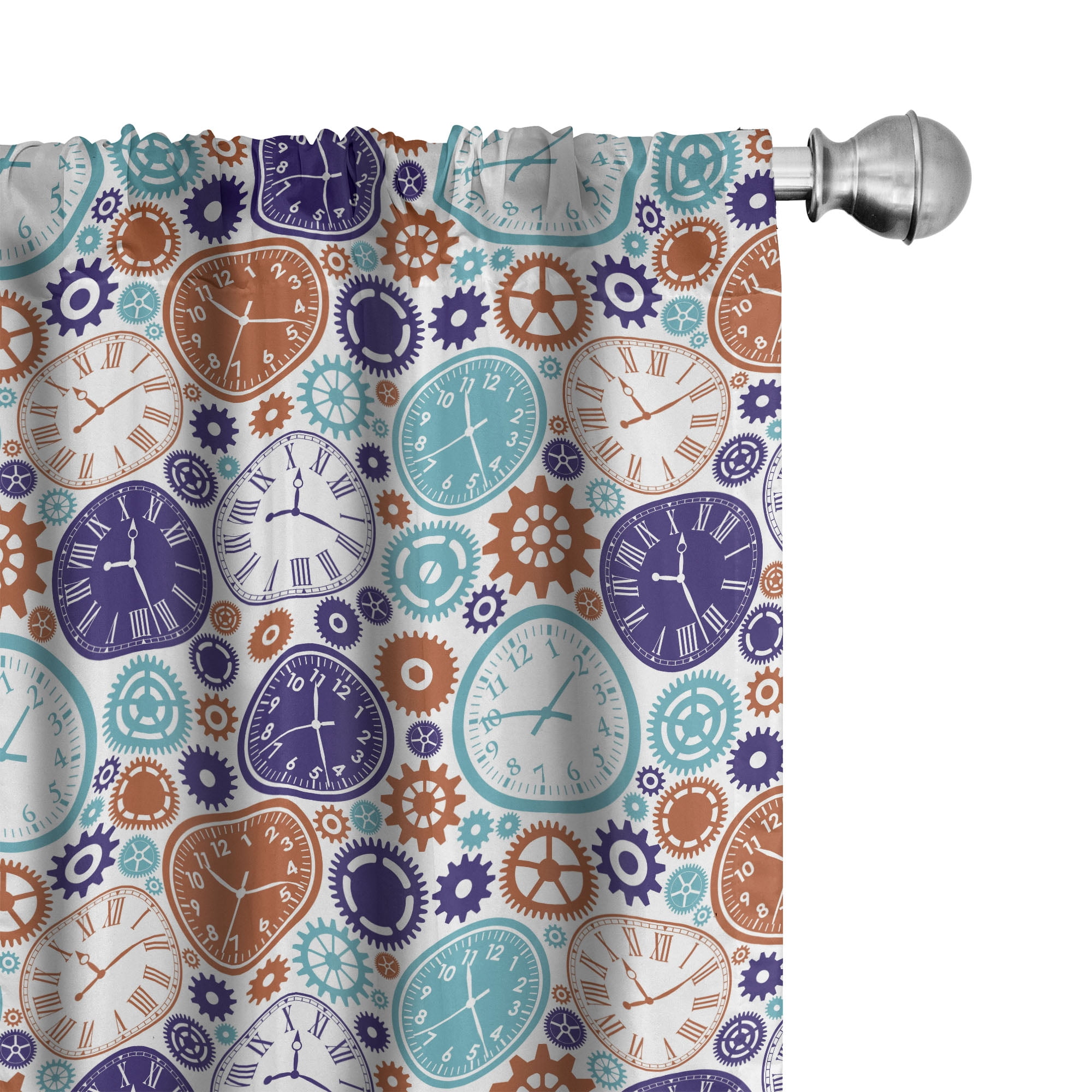 Ambesonne Vintage Curtains, Clock with Roman Digits, Pair of 28"x84 ...