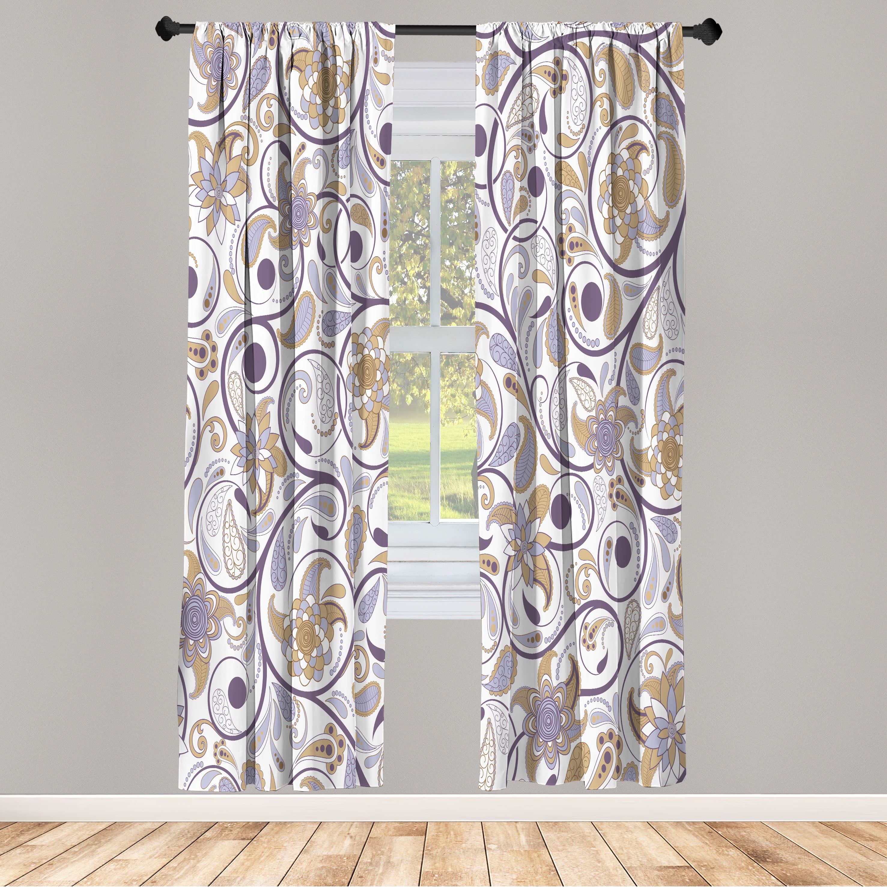 Ambesonne Vintage Curtains, Leafy Oriental Scroll Print, Pair of 28"x84 ...