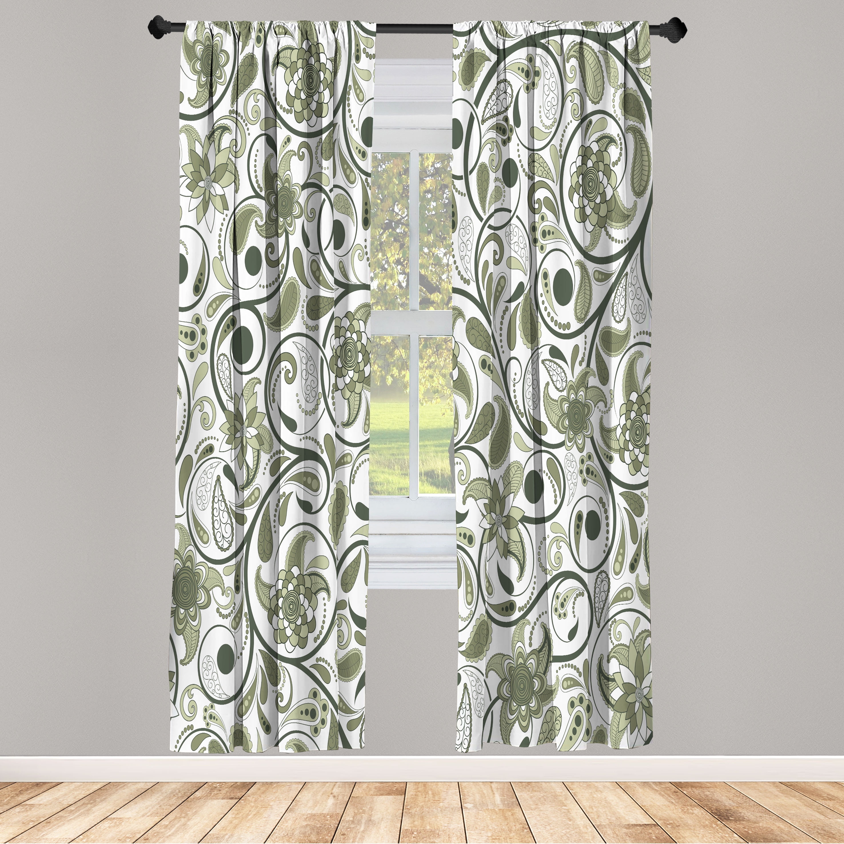 Ambesonne Vintage Curtains, Leaves with Eastern Design, Pair of 28"x63 ...