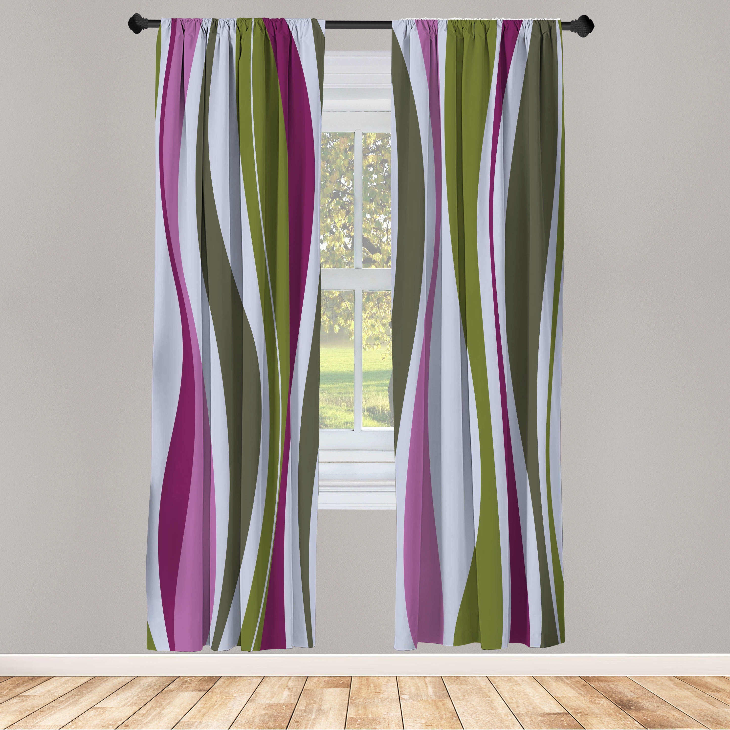 Ambesonne Vintage Curtains, Retro Funky Lines Abstract, Pair of 28"x63 ...
