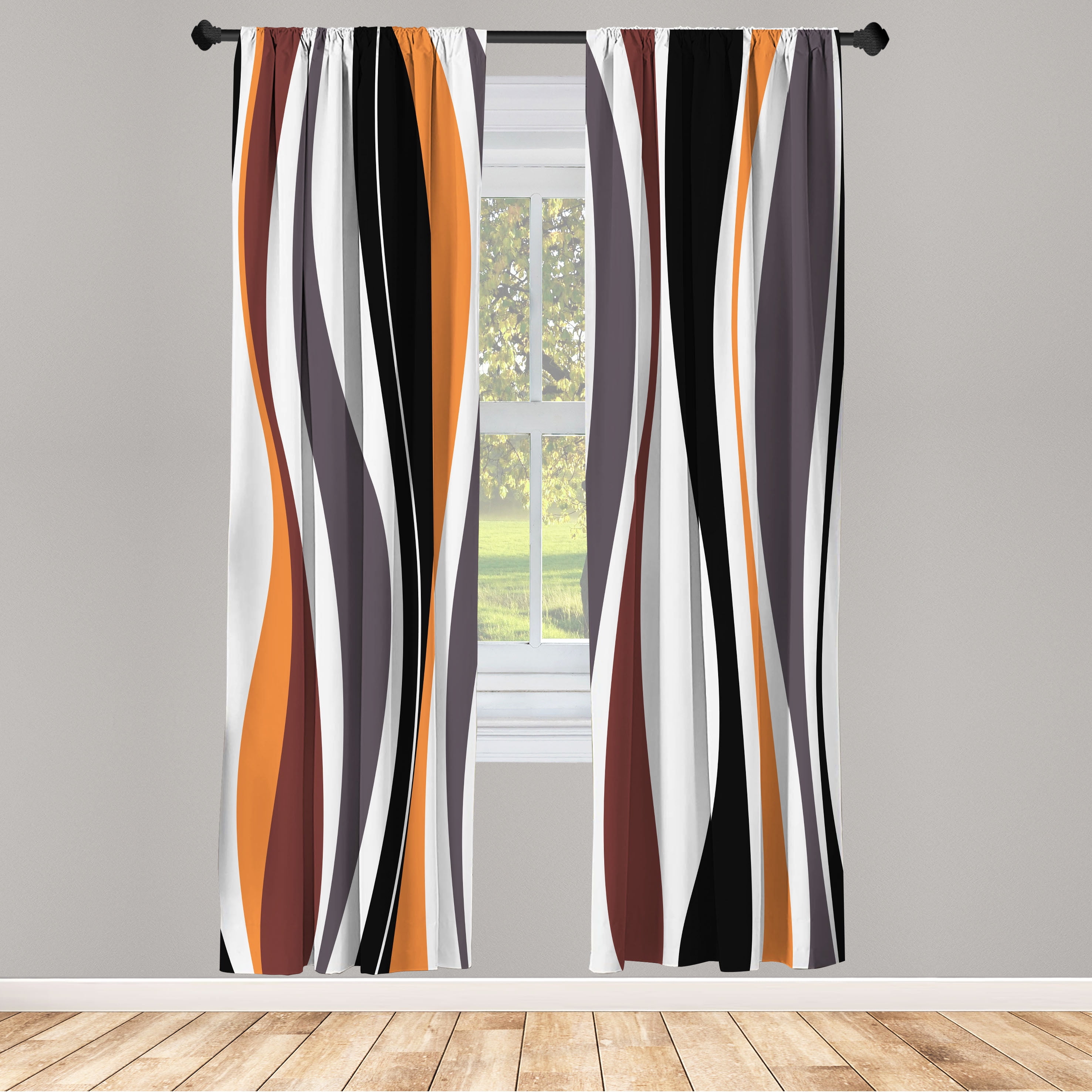 Ambesonne Vintage Curtains, Retro Funky Lines Abstract, Pair of 28