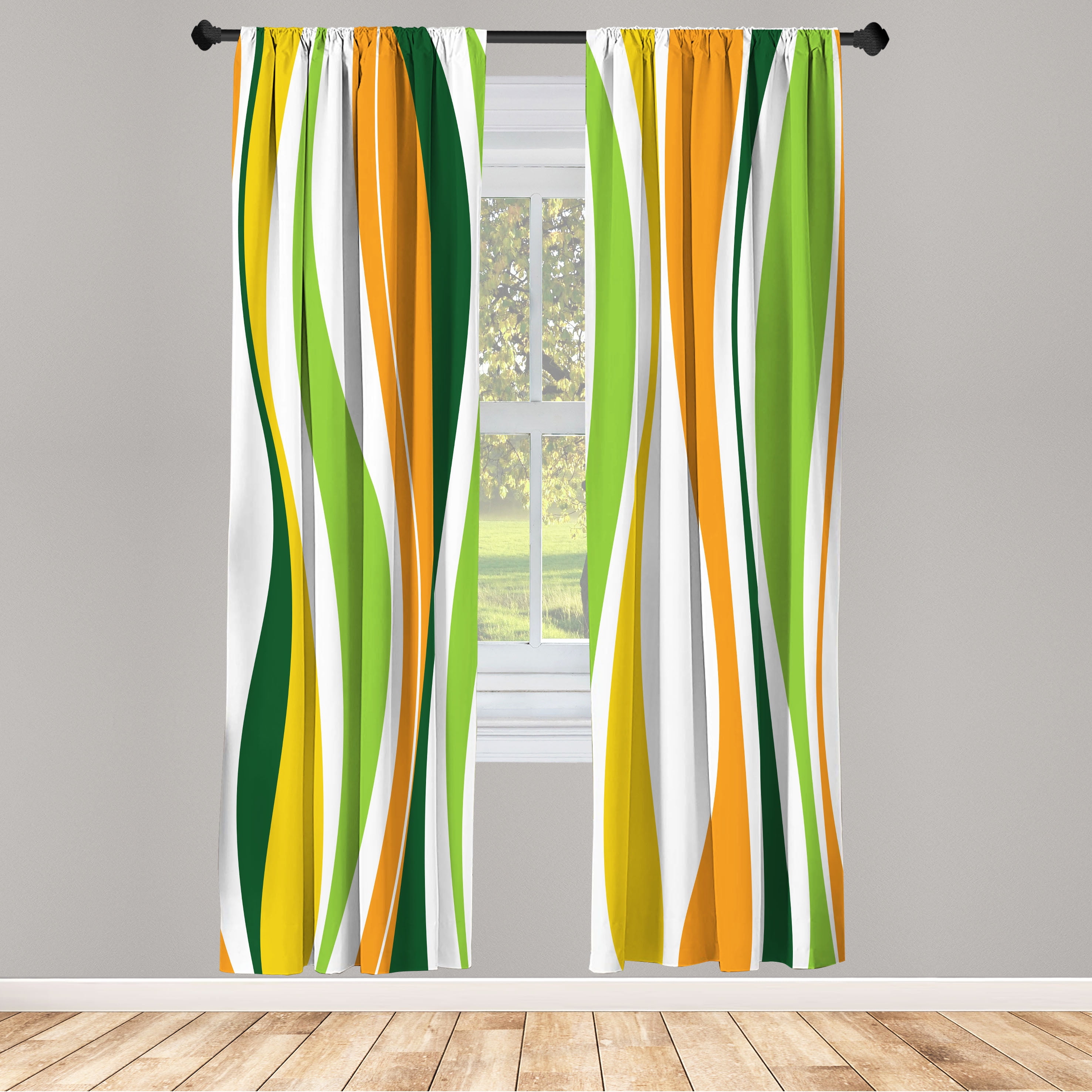 Ambesonne Vintage Curtains, Retro Stripes Funky Print, Pair of 28"x95 ...