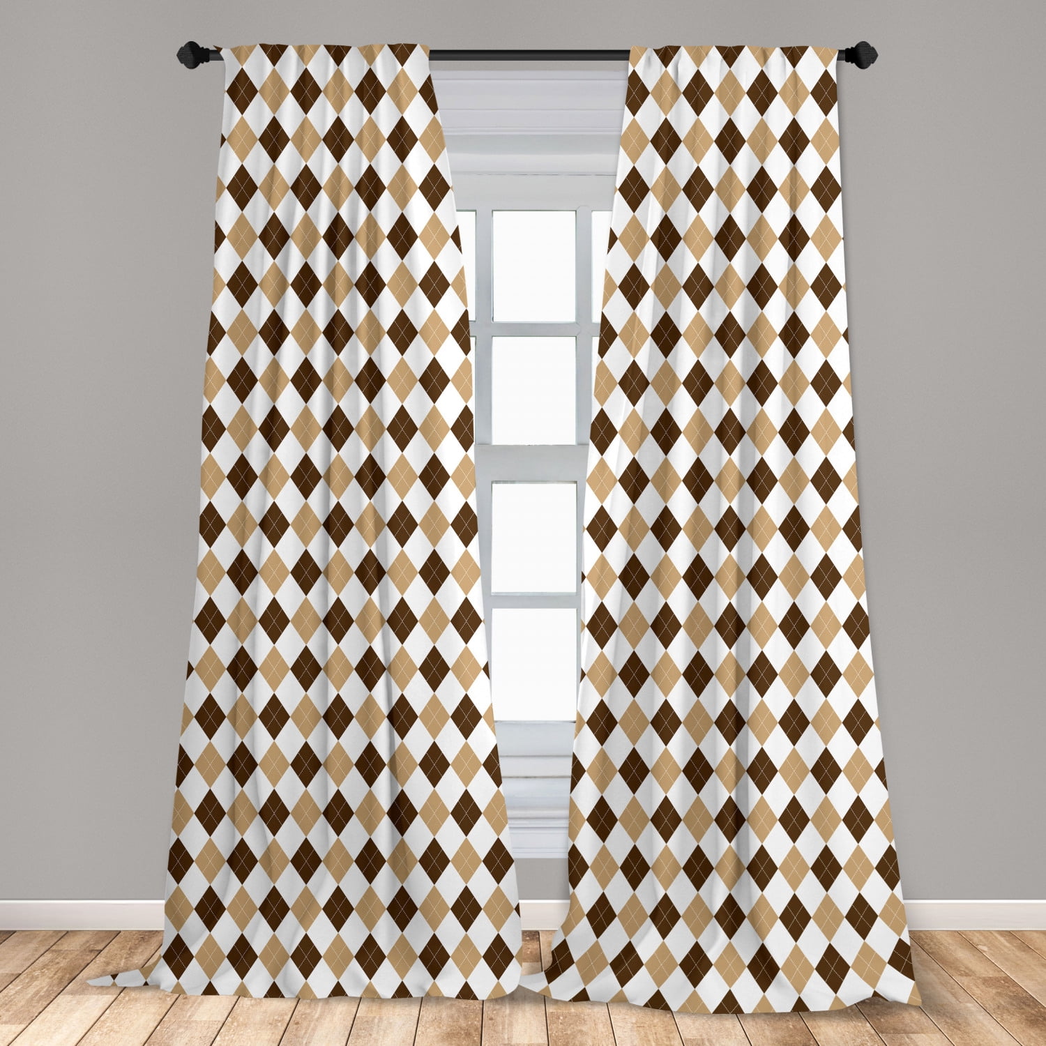 Ambesonne Vintage Curtains, Simplistic Argyle Pattern, Pair of 28"x63 ...