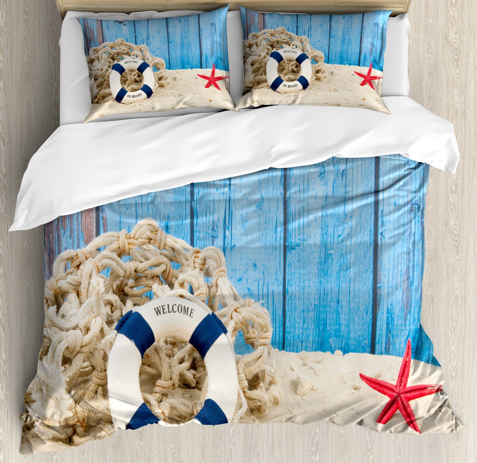 Ambesonne Vintage Duvet Cover Set, Beach Coastline Welcome, King ...