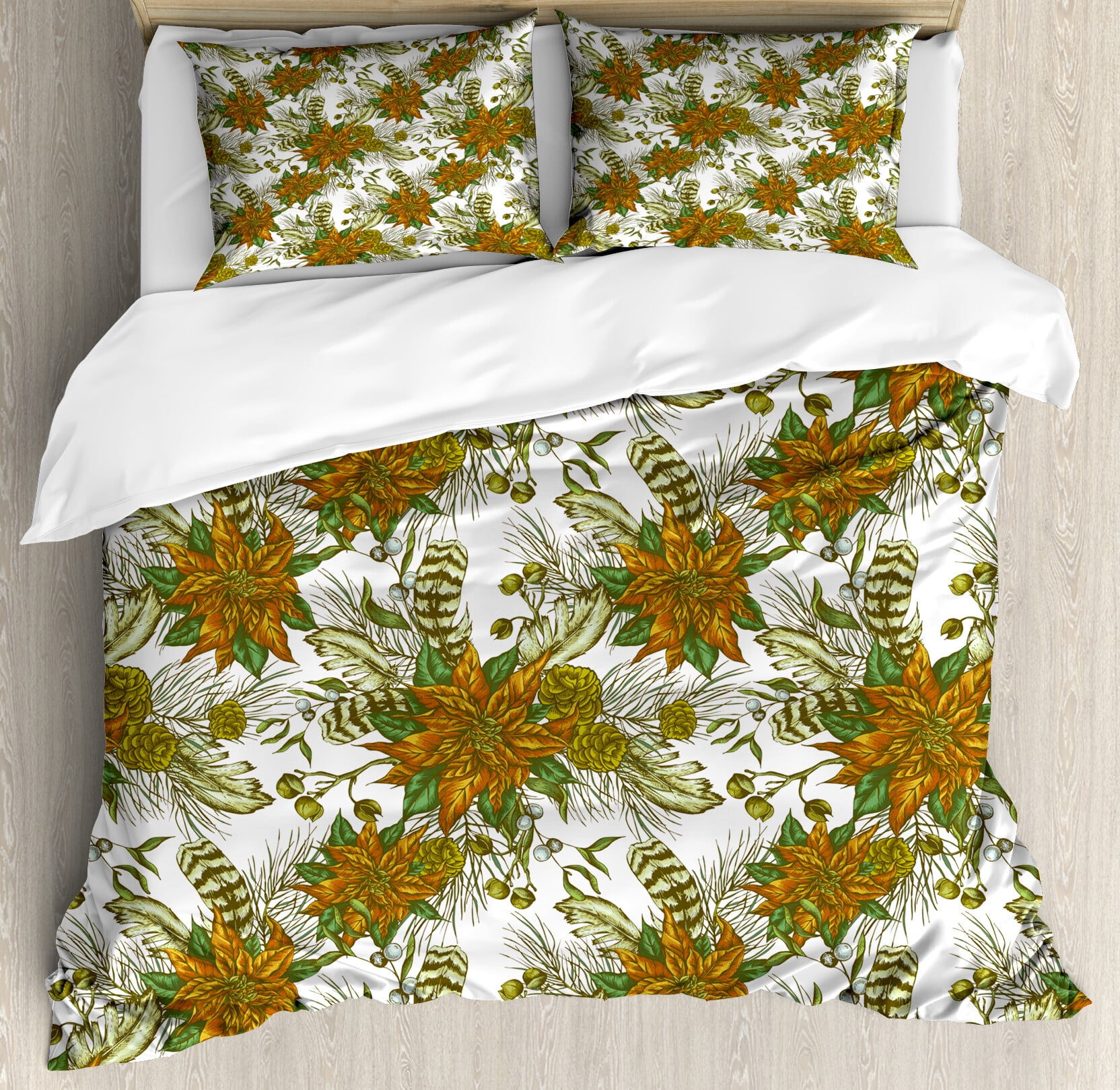 Ambesonne Vintage Duvet Cover Set, Nostalgic Flower Pine Cones, 2 ...