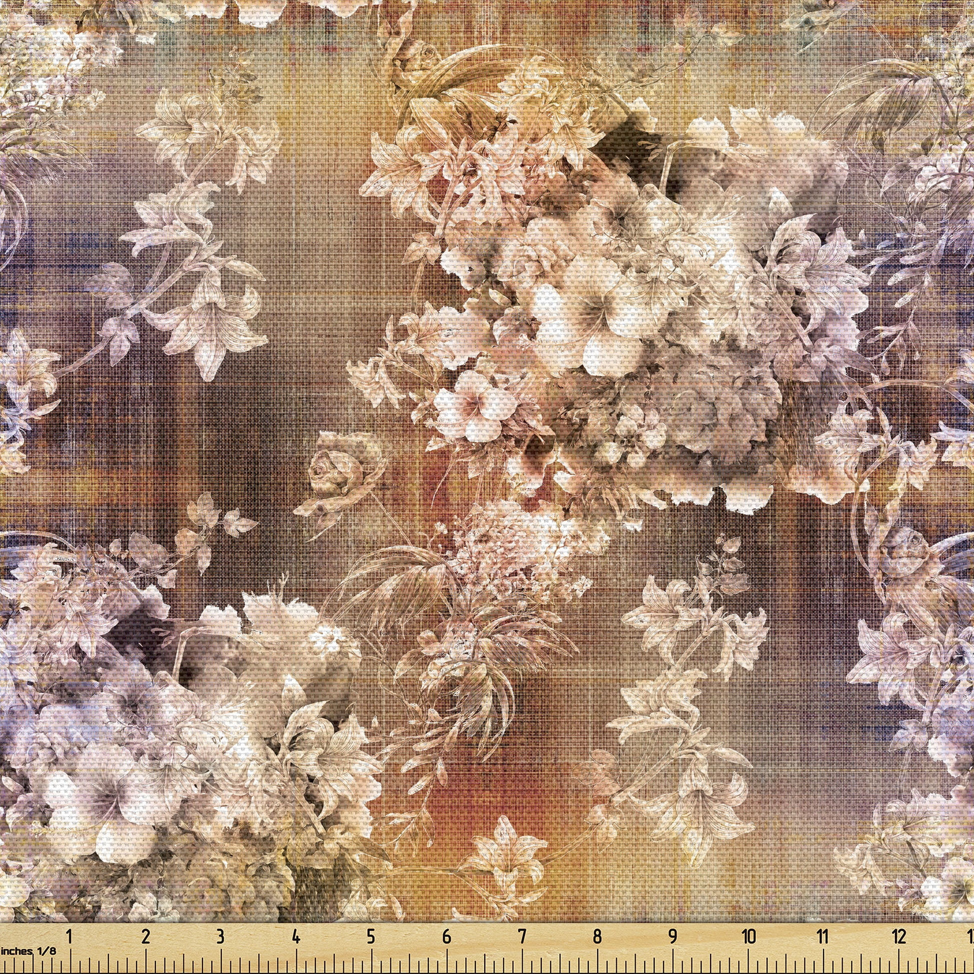 Ambesonne Vintage Fabric by the Yard Upholstery, Floral Bouquet Retro Spring, 2 Yards, Cinnamon ...