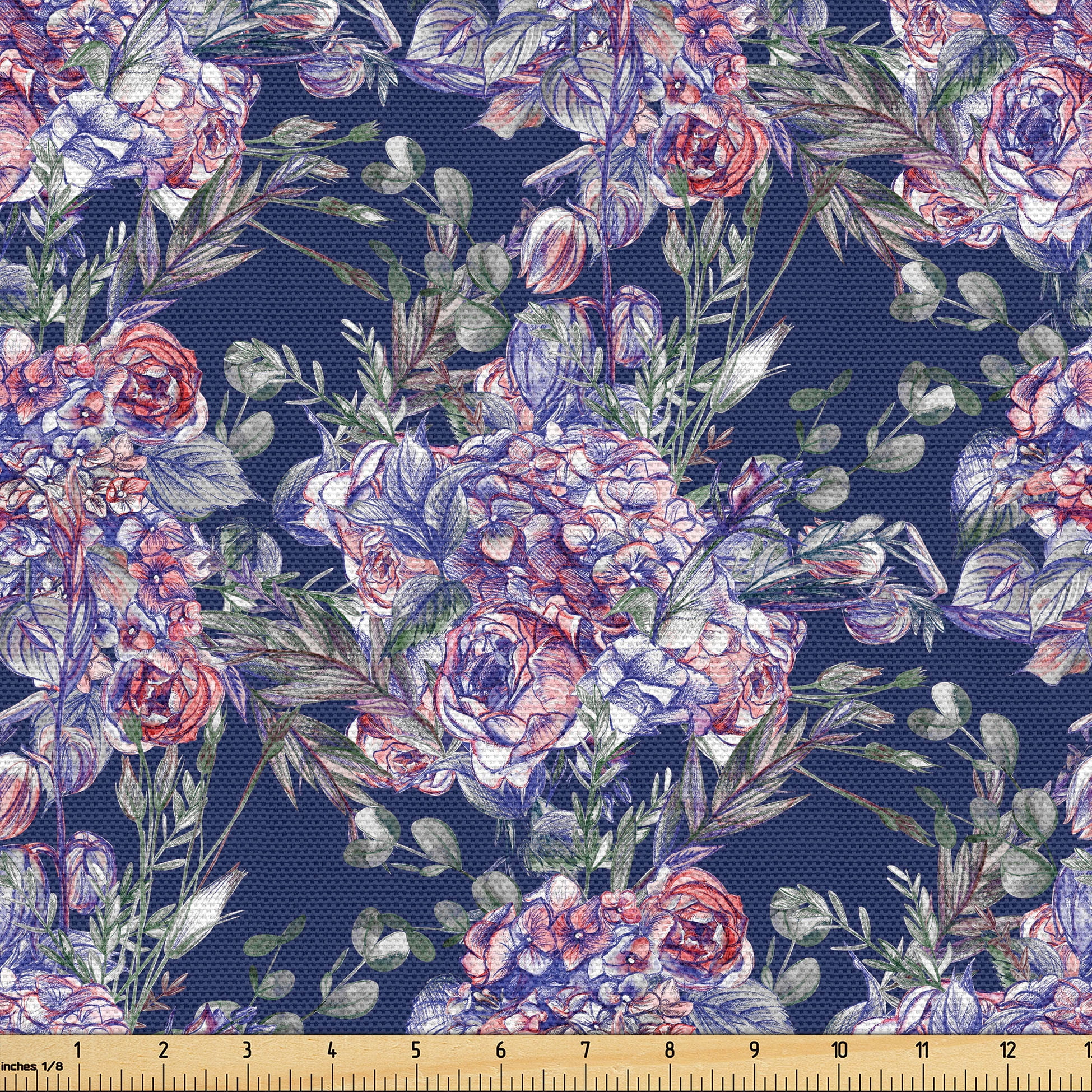 Ambesonne Vintage Fabric by the Yard, Rose Hydrangea Watercolor, 3 ...