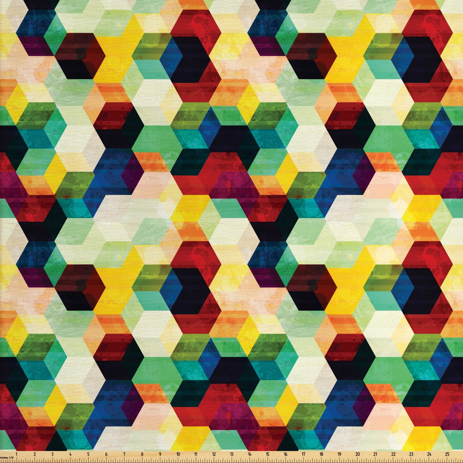 Ambesonne Vintage Fabric by the Yard Upholstery, Rhombus Pattern Grunge ...