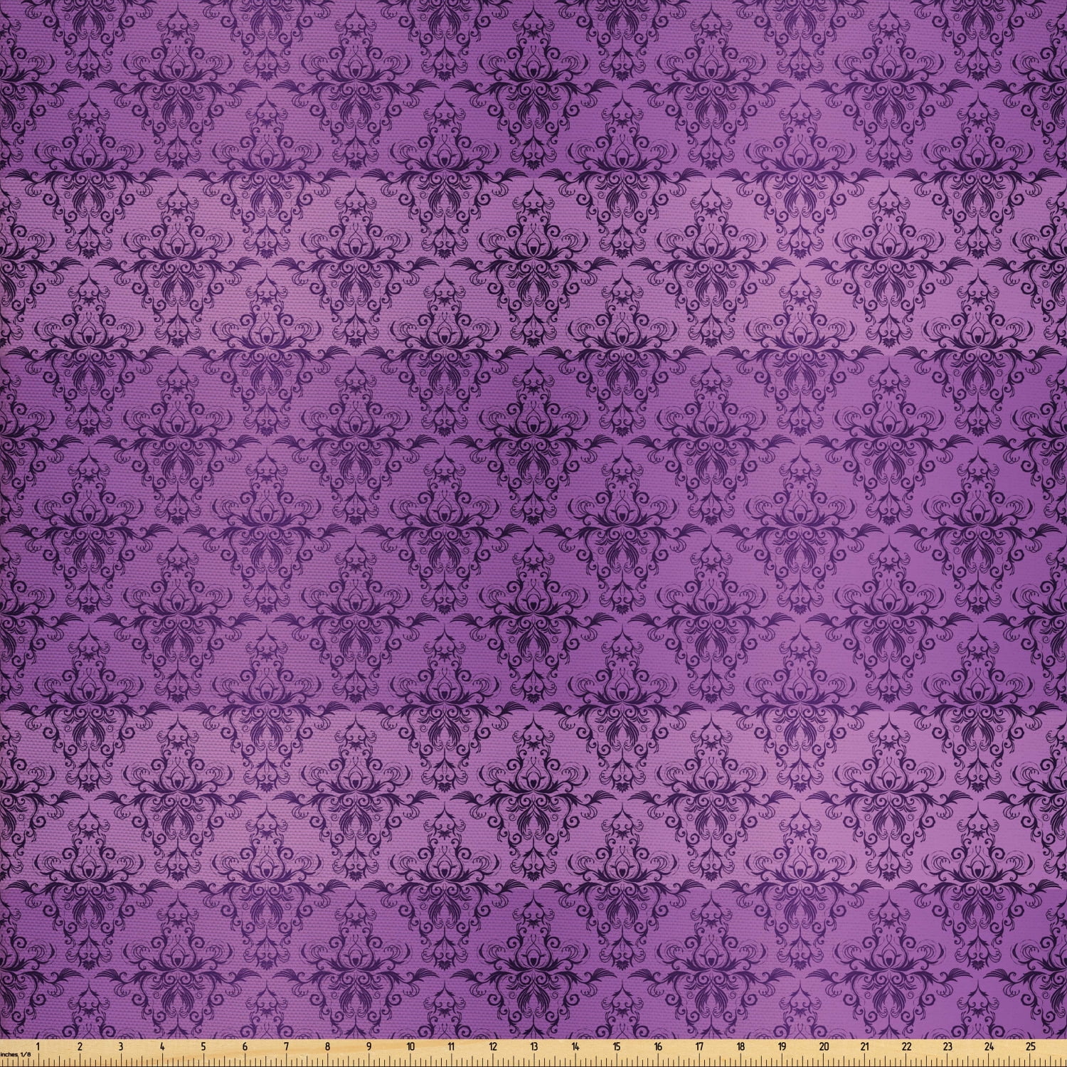 Ambesonne Vintage Fabric by the Yard Upholstery, Rococo Damask Purple ...
