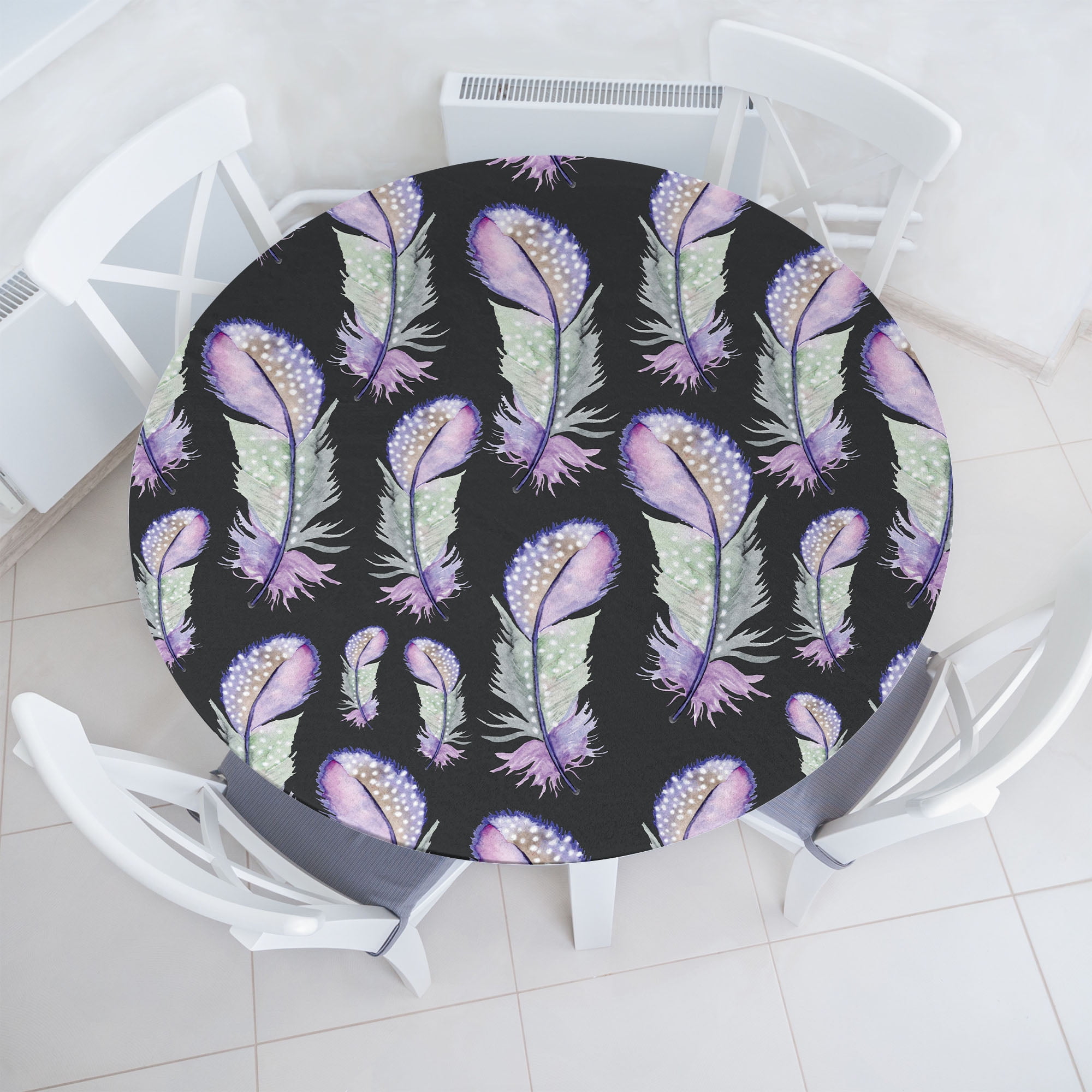 Ambesonne Vintage Fitted Round Tablecloth, Feathers Colorful Repeating ...