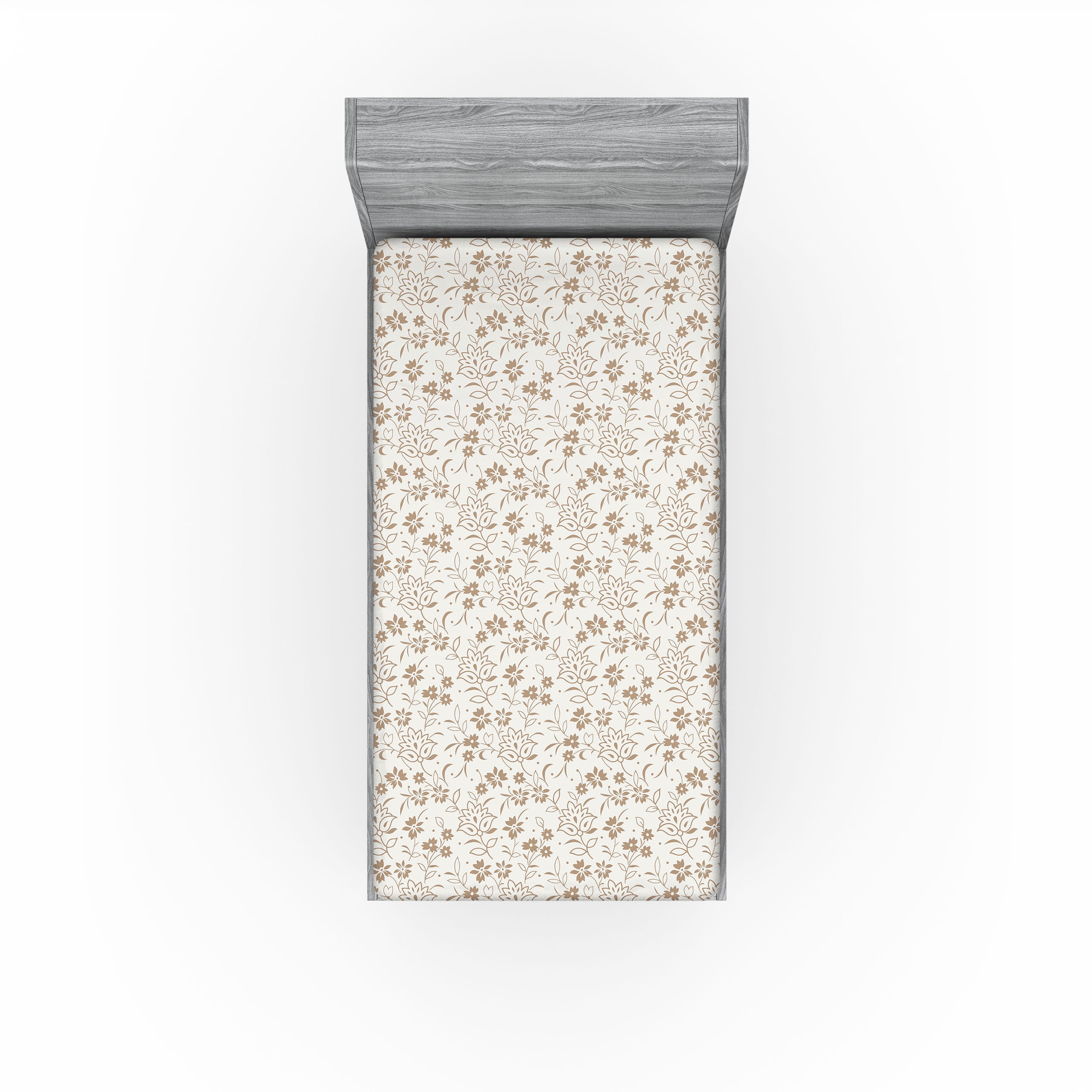 Ambesonne Vintage Fitted Sheet, Nostalgic Neutral Flowers, Twin Size ...