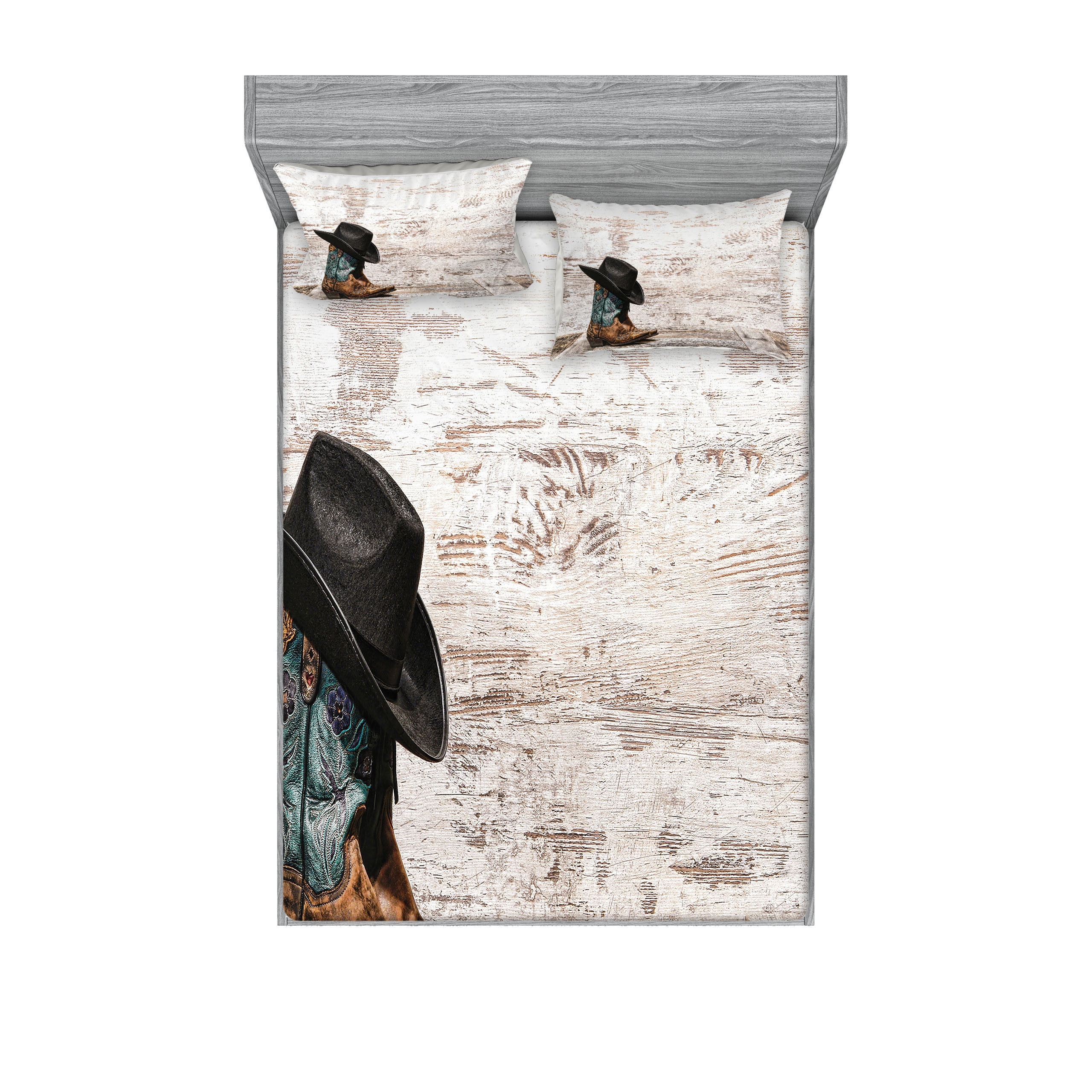 Ambesonne Vintage Fitted Sheet & Pillow Sham Set, Rodeo Cowboy Grunge ...