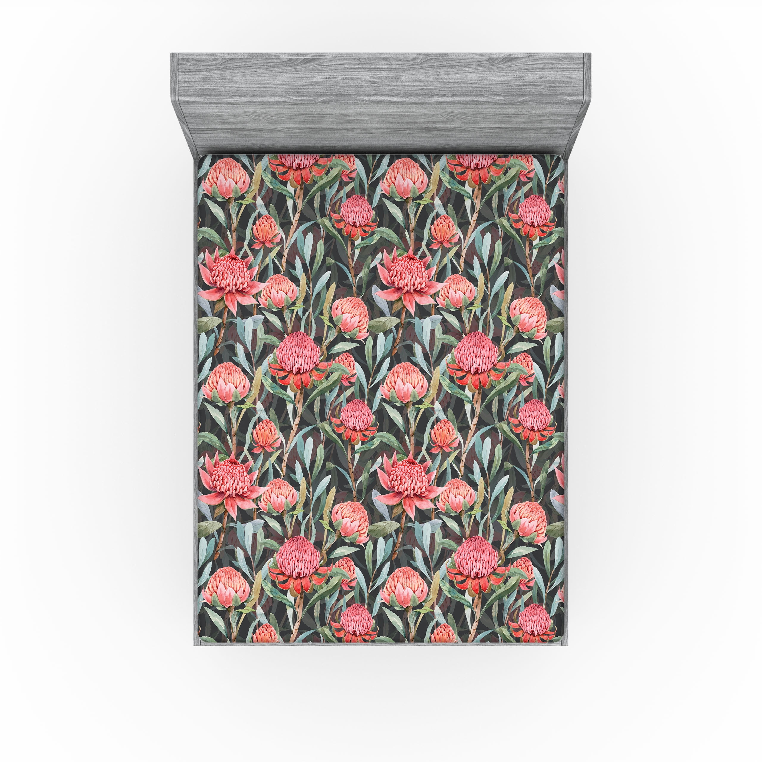 Ambesonne Vintage Fitted Sheet, Repeating Protea Flowers, Queen Size ...