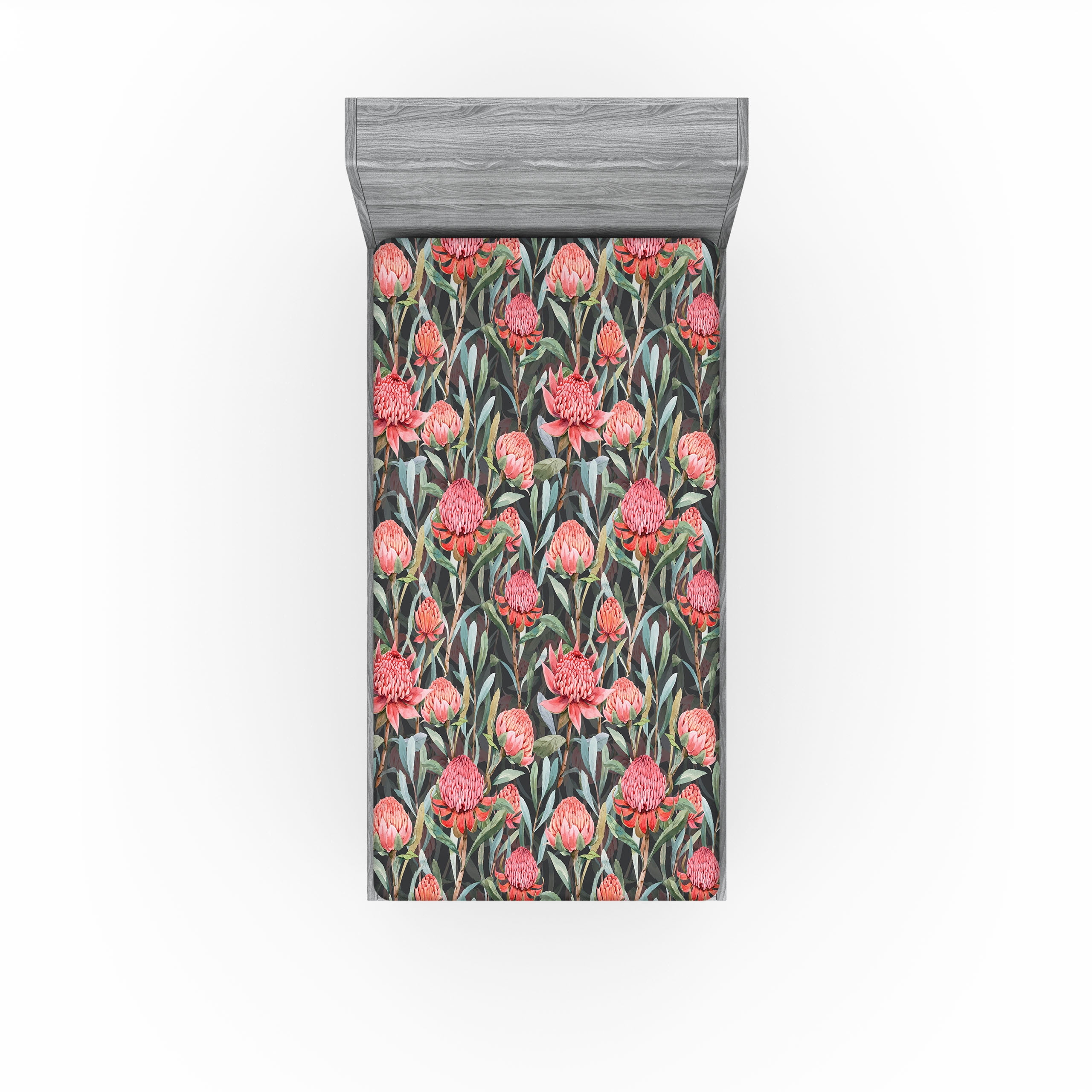 Ambesonne Vintage Fitted Sheet, Repeating Protea Flowers, Twin XL Size ...