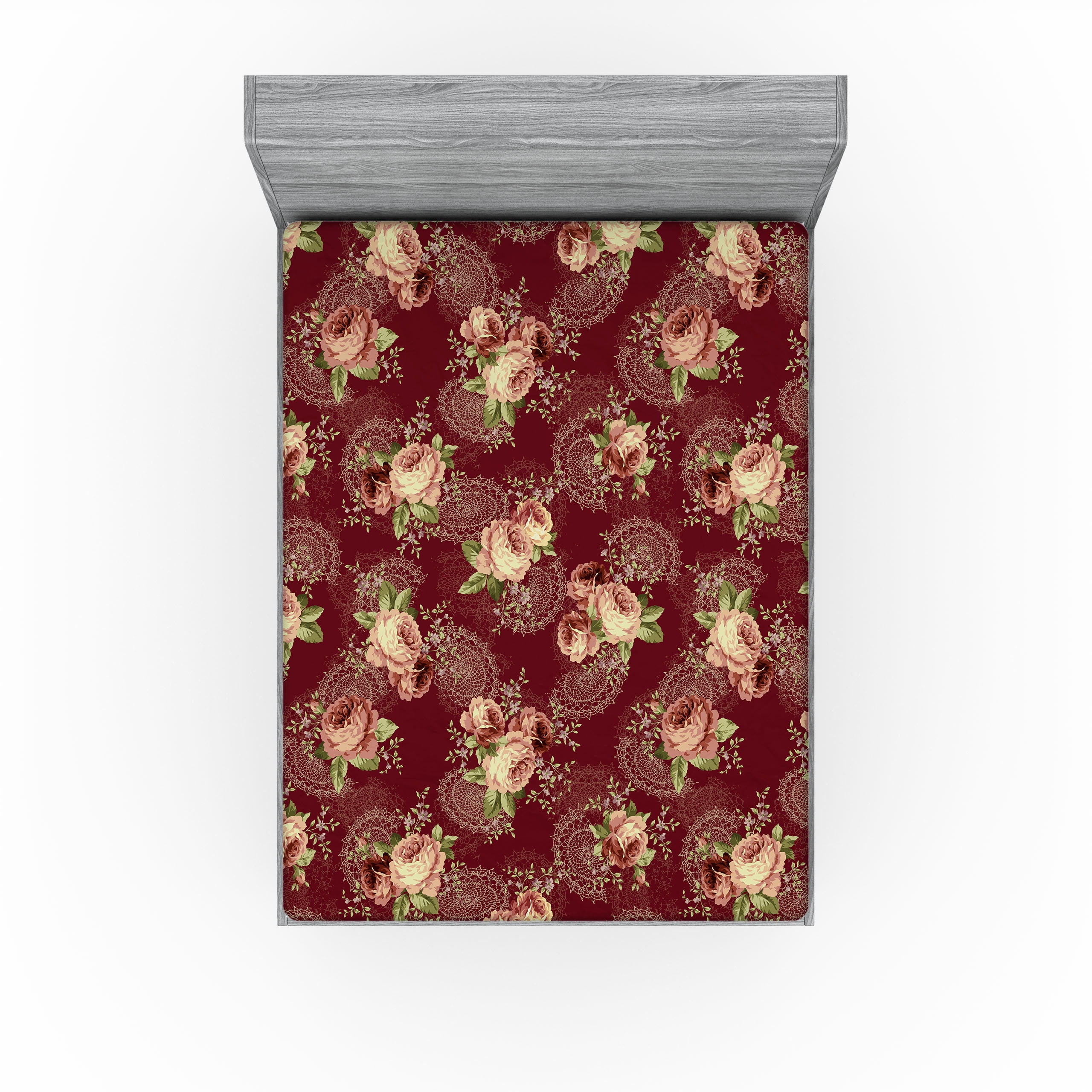 Ambesonne Vintage Fitted Sheet, Roses Leaves Floral Plot, Queen Size ...