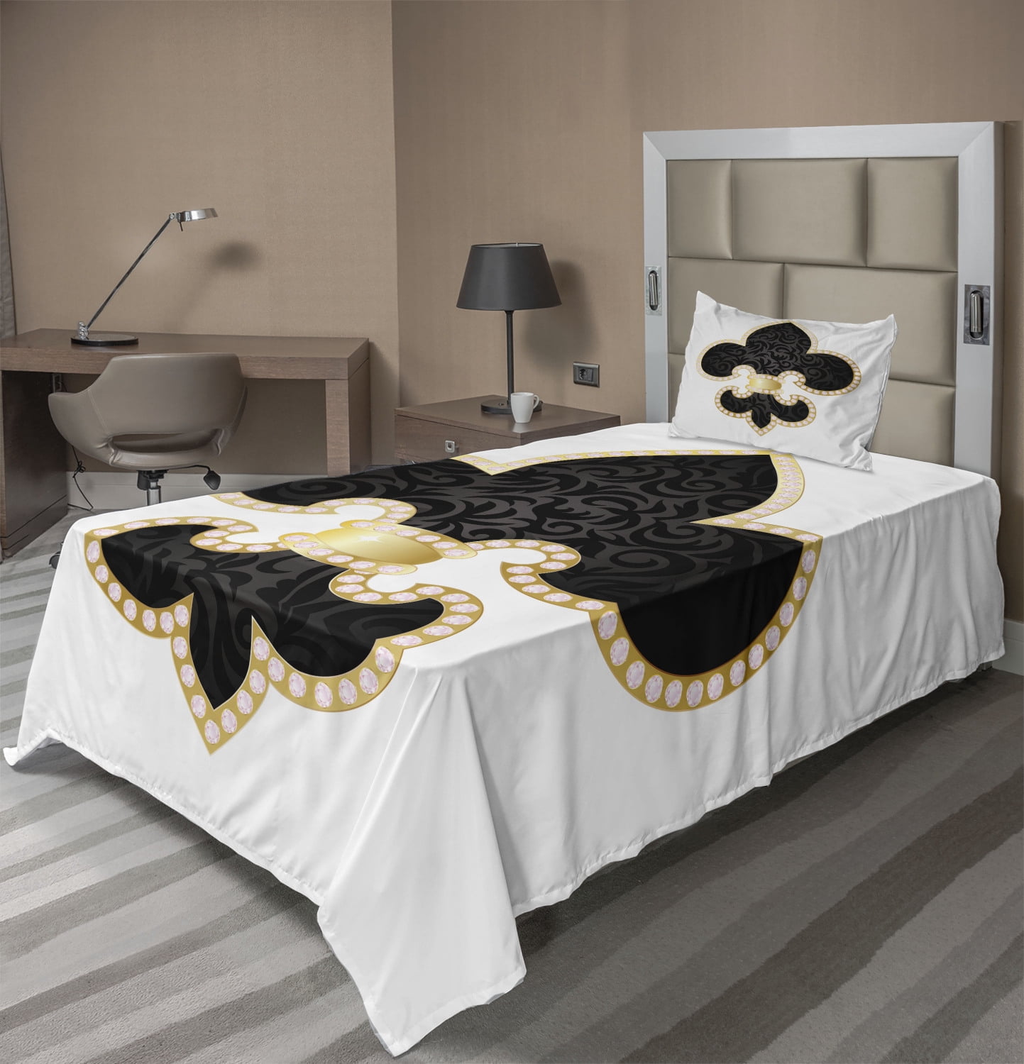 Ambesonne Vintage Fitted & Top Sheet Set with Sham, Lily of France ...