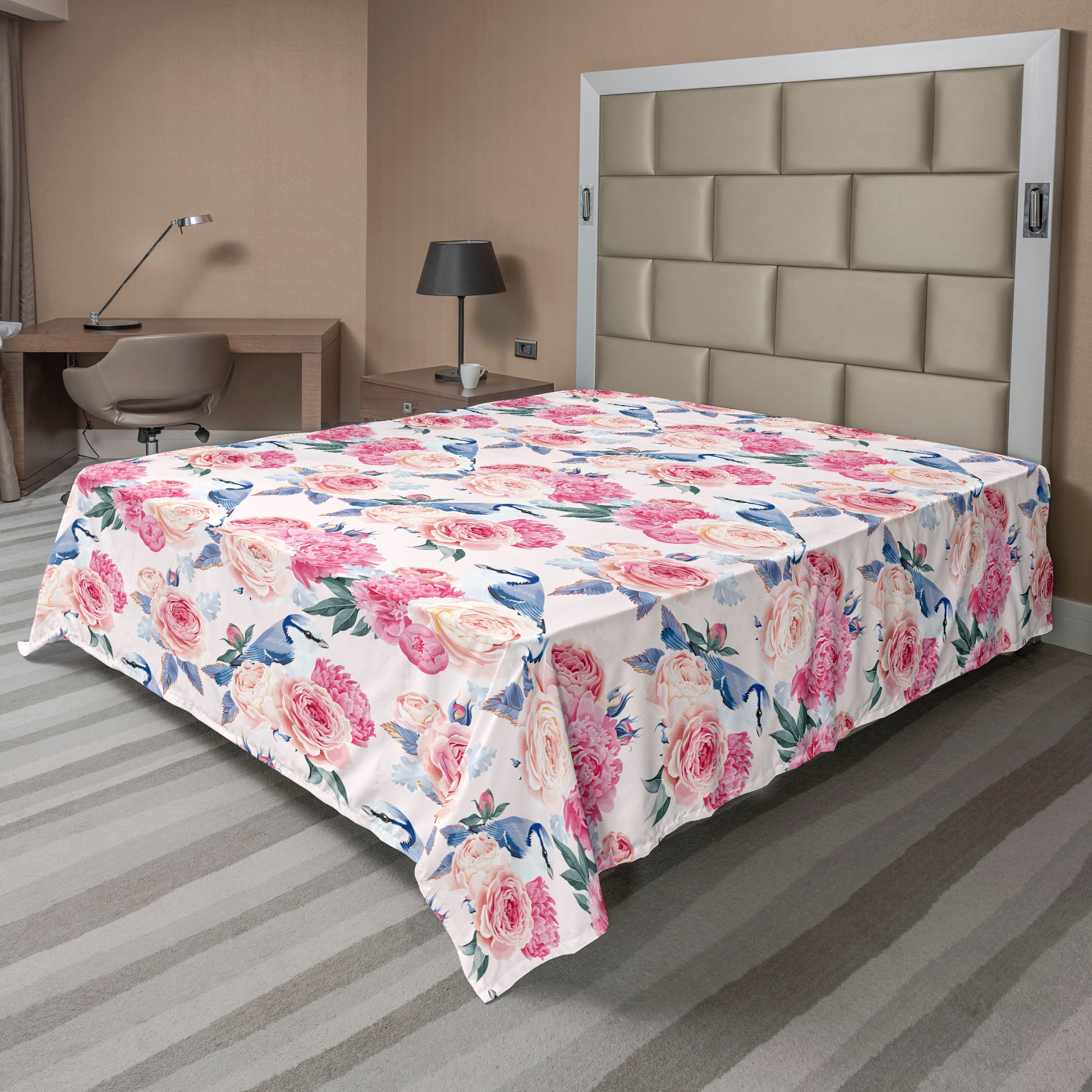 Ambesonne Vintage Flat Bedding Sheet Soft Top Sheet, Peonies Roses ...