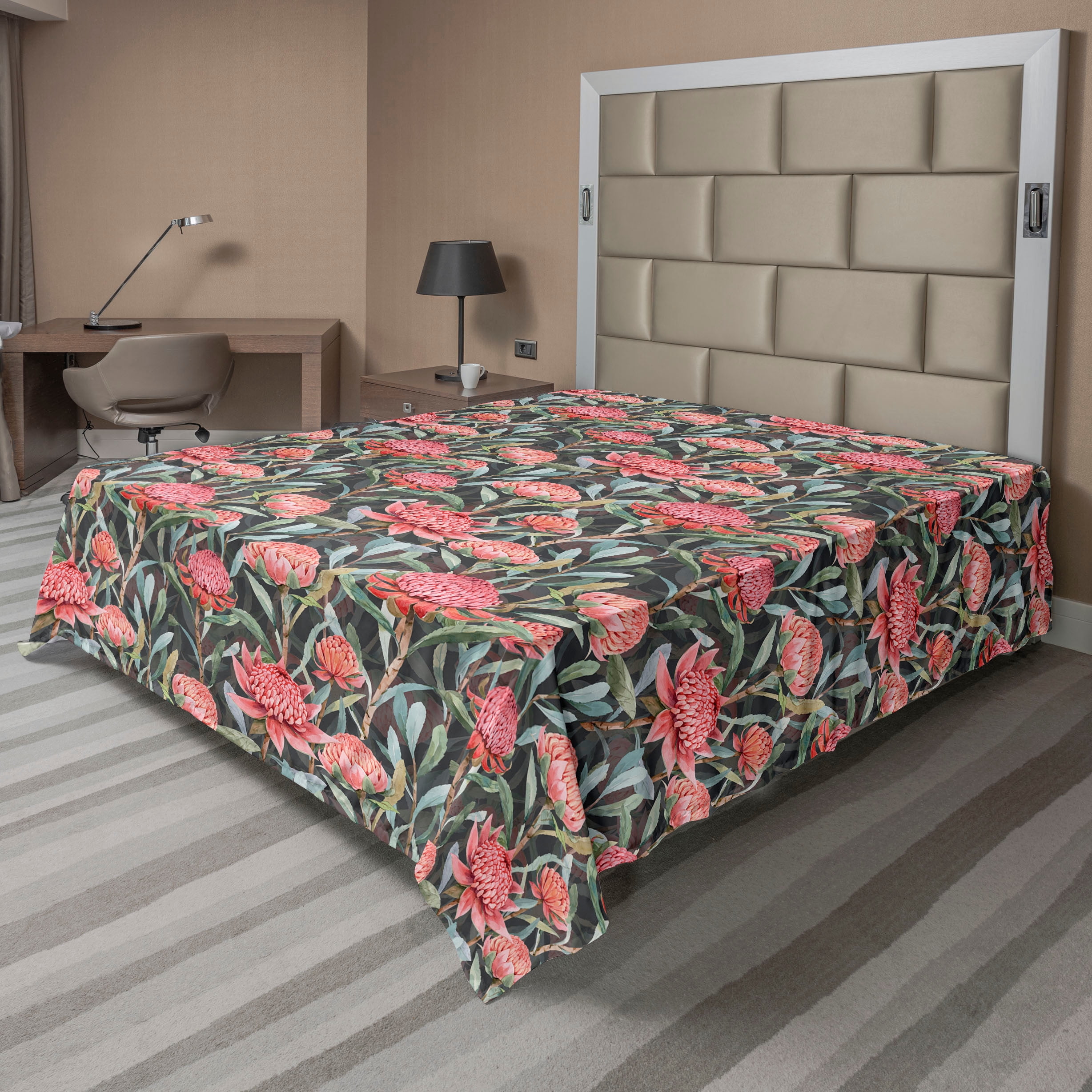 Ambesonne Vintage Flat Bedding Sheet Soft Top Sheet, Repeating Protea ...
