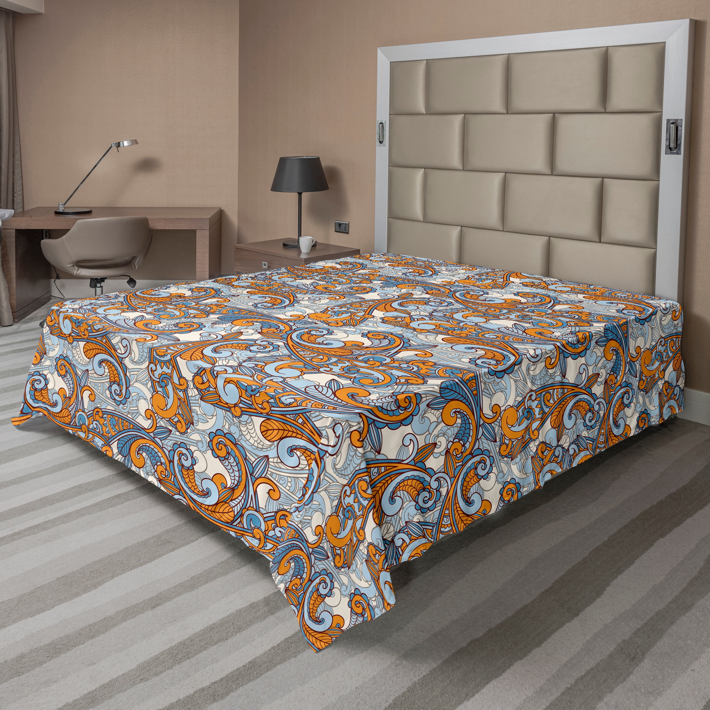 Ambesonne Vintage Flat Sheet, Paisley Inspired, King Size, Orange Pale ...