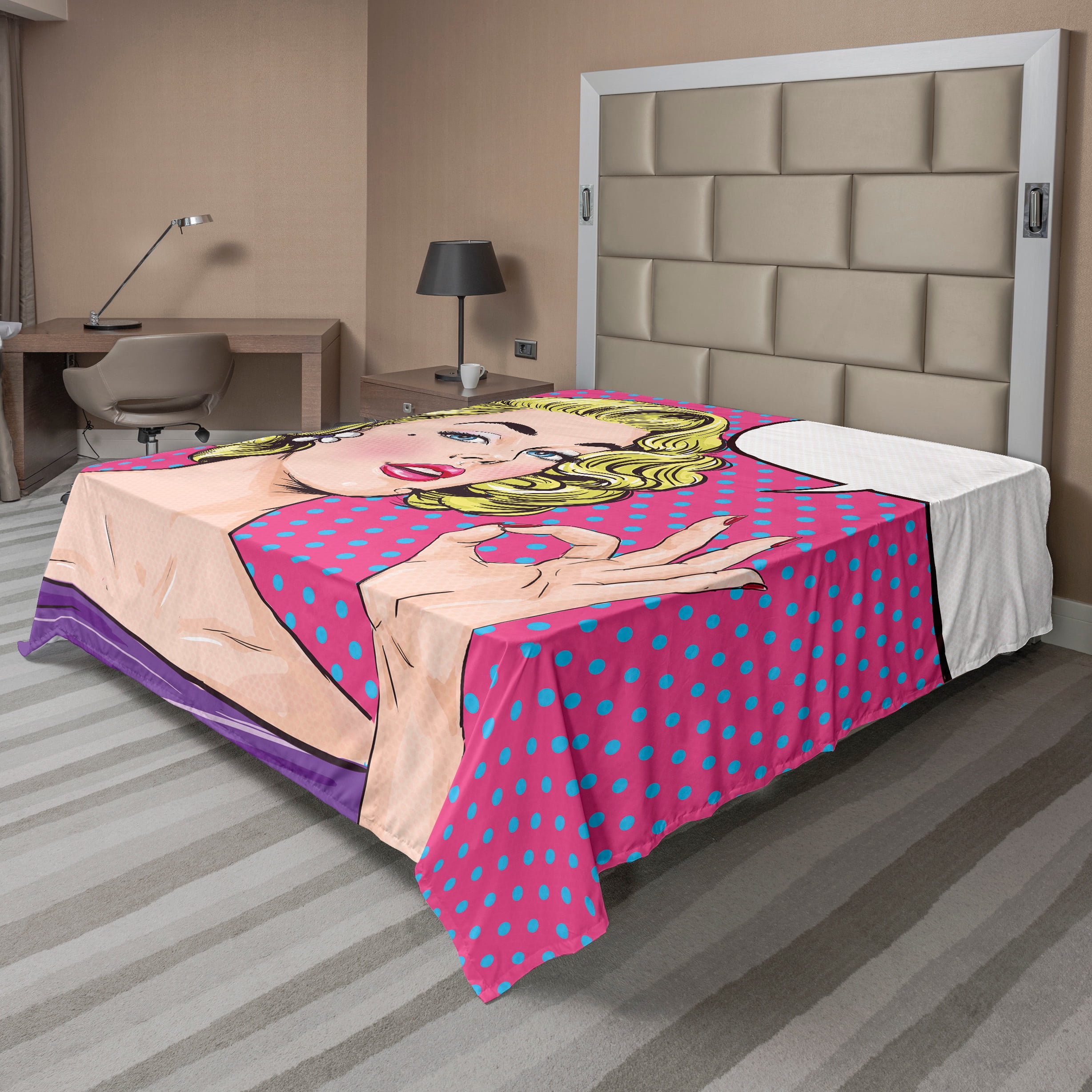 Ambesonne Vintage Flat Sheet, Pop Art Woman OK Sign, Full Size ...