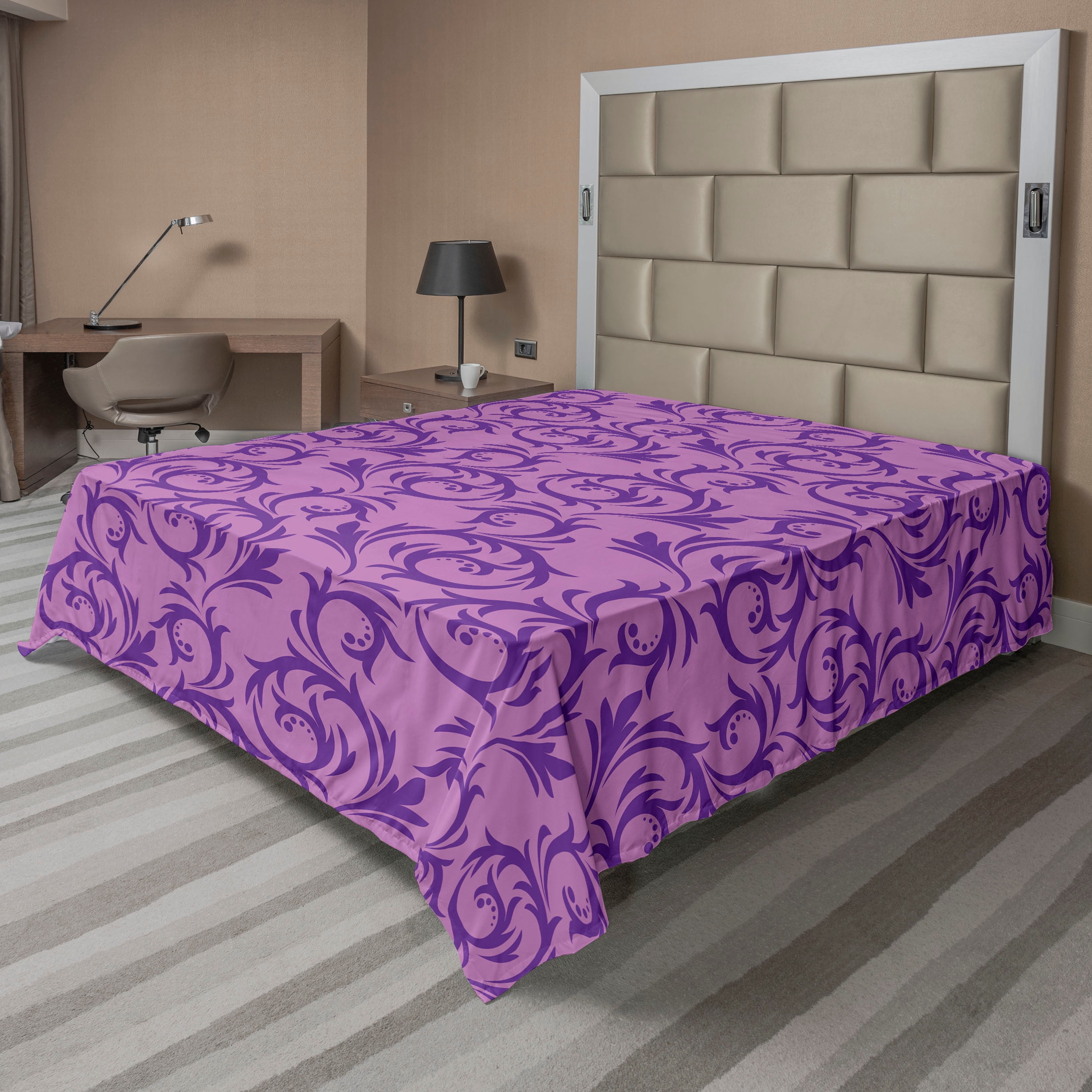 Ambesonne Vintage Flat Sheet, Rococo Scroll Curls, California King ...