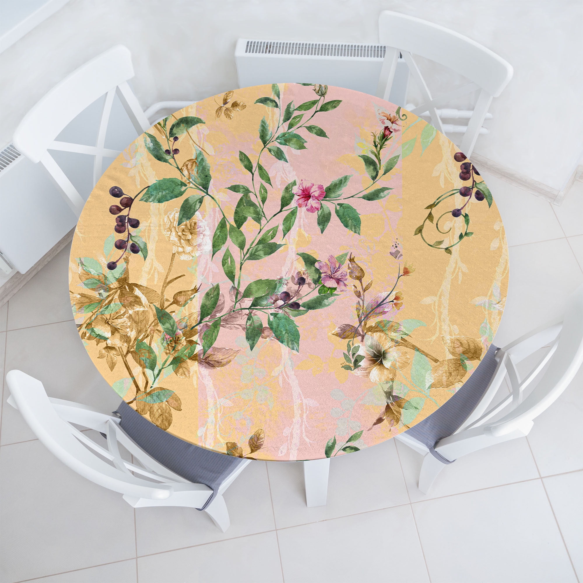 Ambesonne Vintage Floral Fitted Round Tablecloth, Blossoming Romance ...