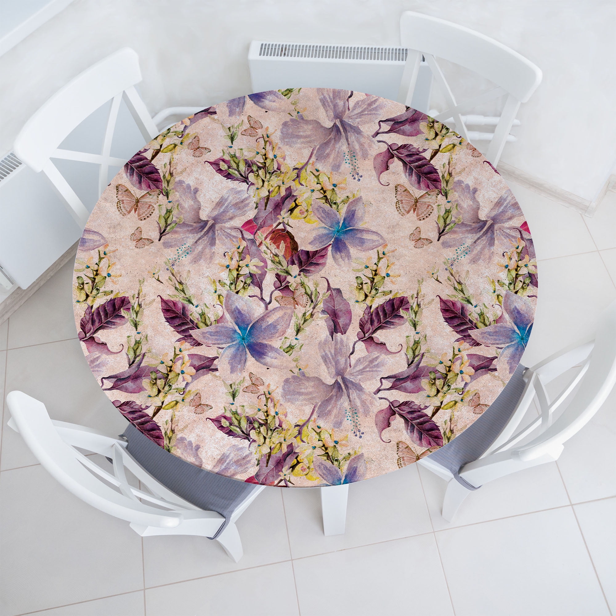 Ambesonne Vintage Floral Fitted Round Tablecloth, Flourishing Spring ...