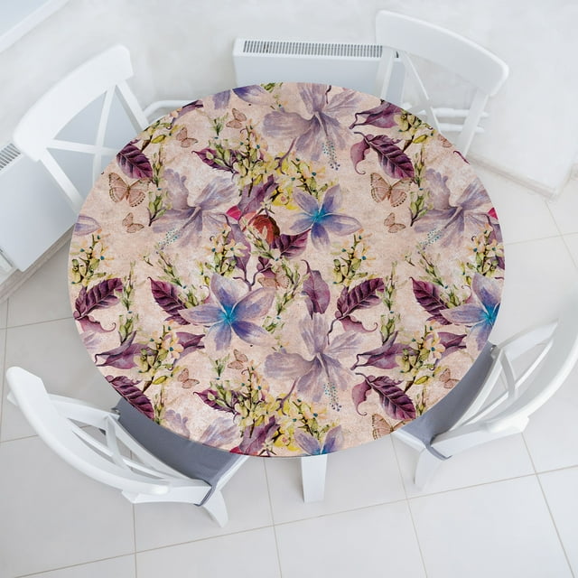 Ambesonne Vintage Floral Fitted Round Tablecloth, Flourishing Spring ...