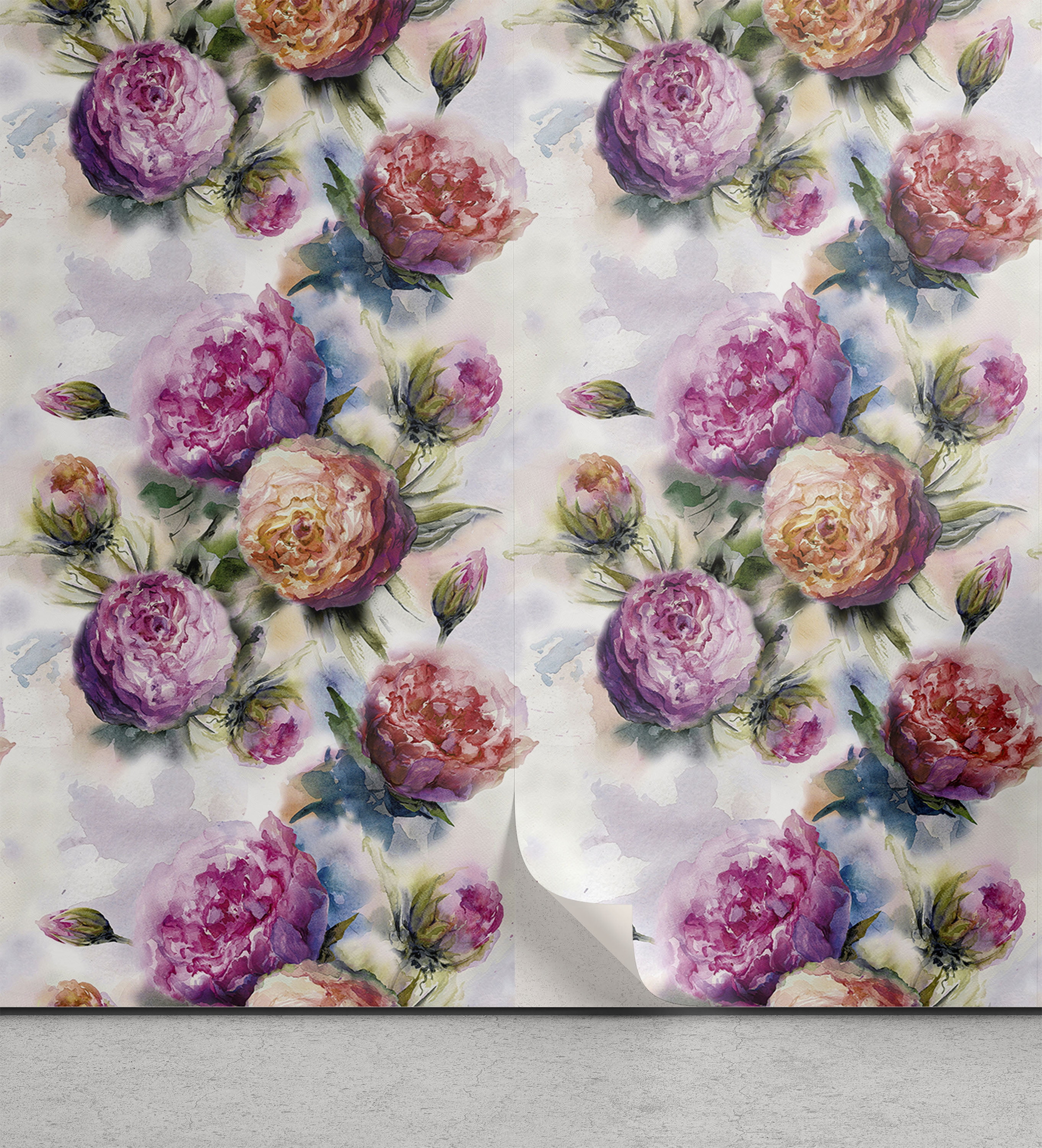 Ambesonne Vintage Floral Peel & Stick Wallpaper for Home, Aquarelle ...