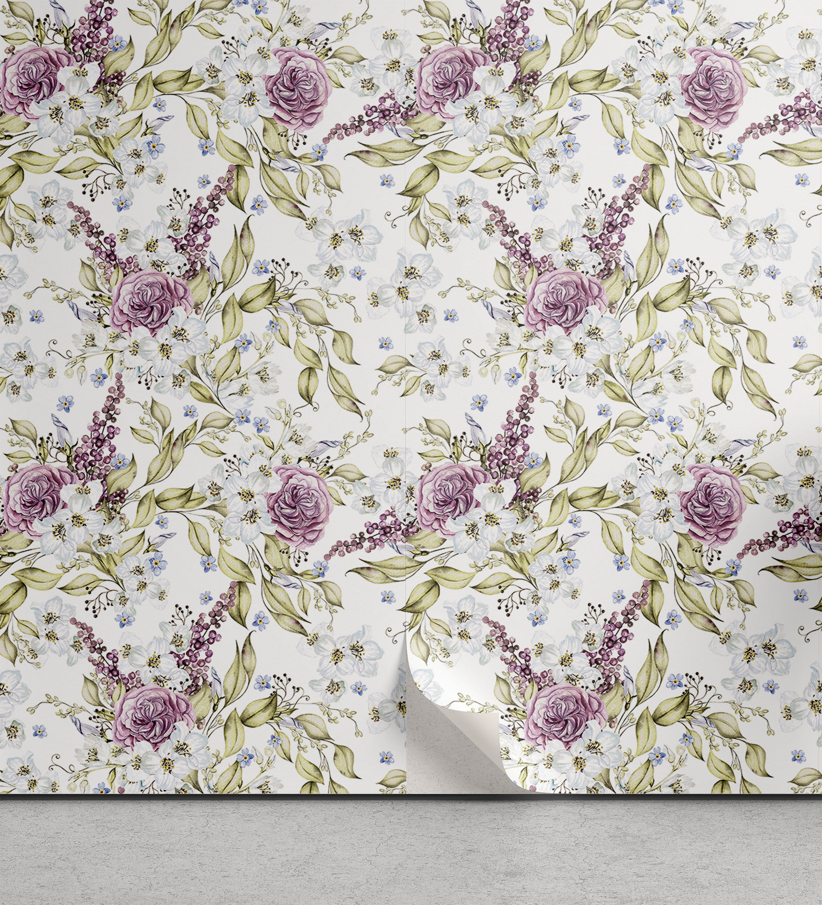 Ambesonne Vintage Floral Peel & Stick Wallpaper for Home, Cherry Rose ...