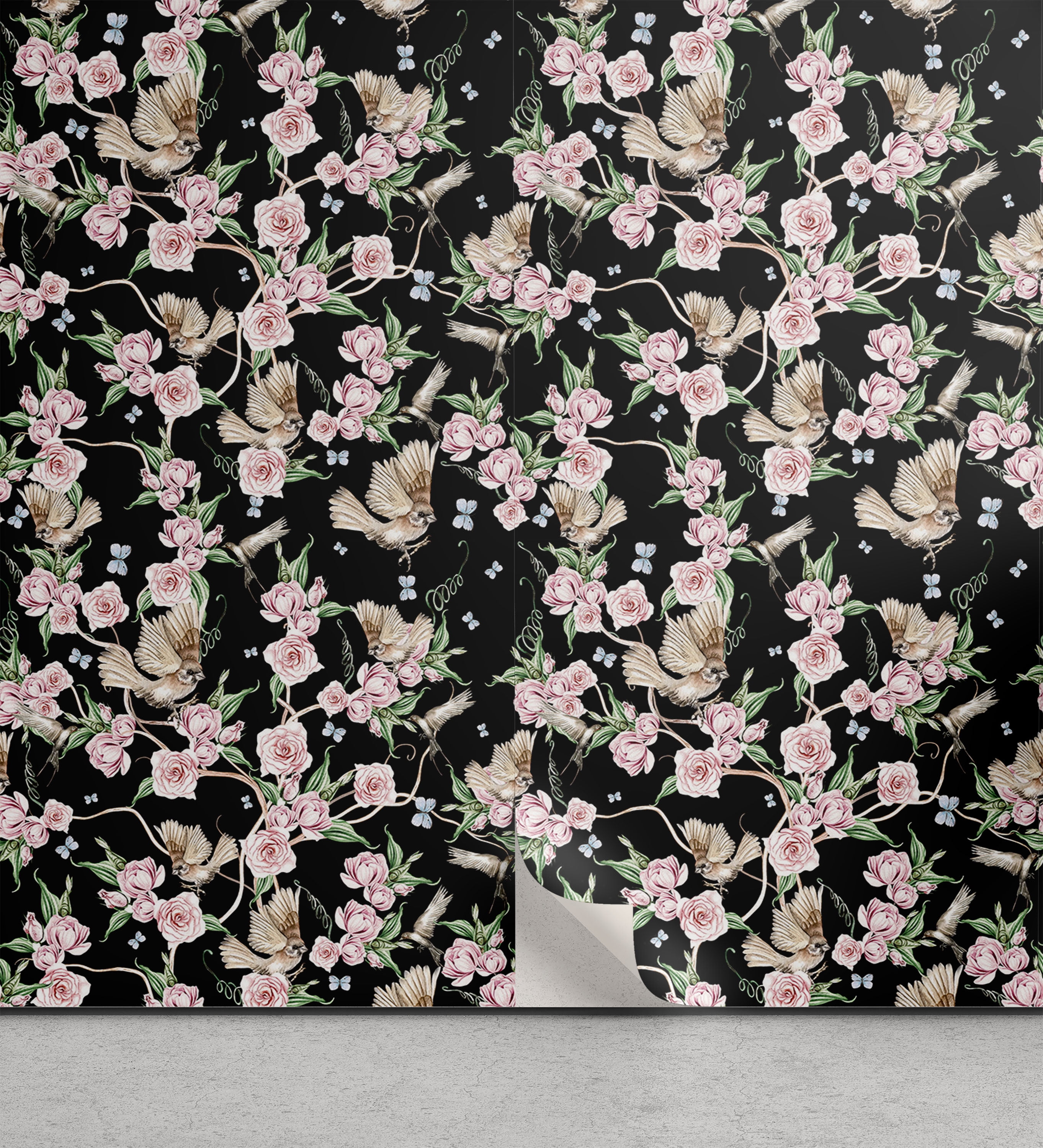 Ambesonne Vintage Floral Peel & Stick Wallpaper for Home, Roses Birds ...