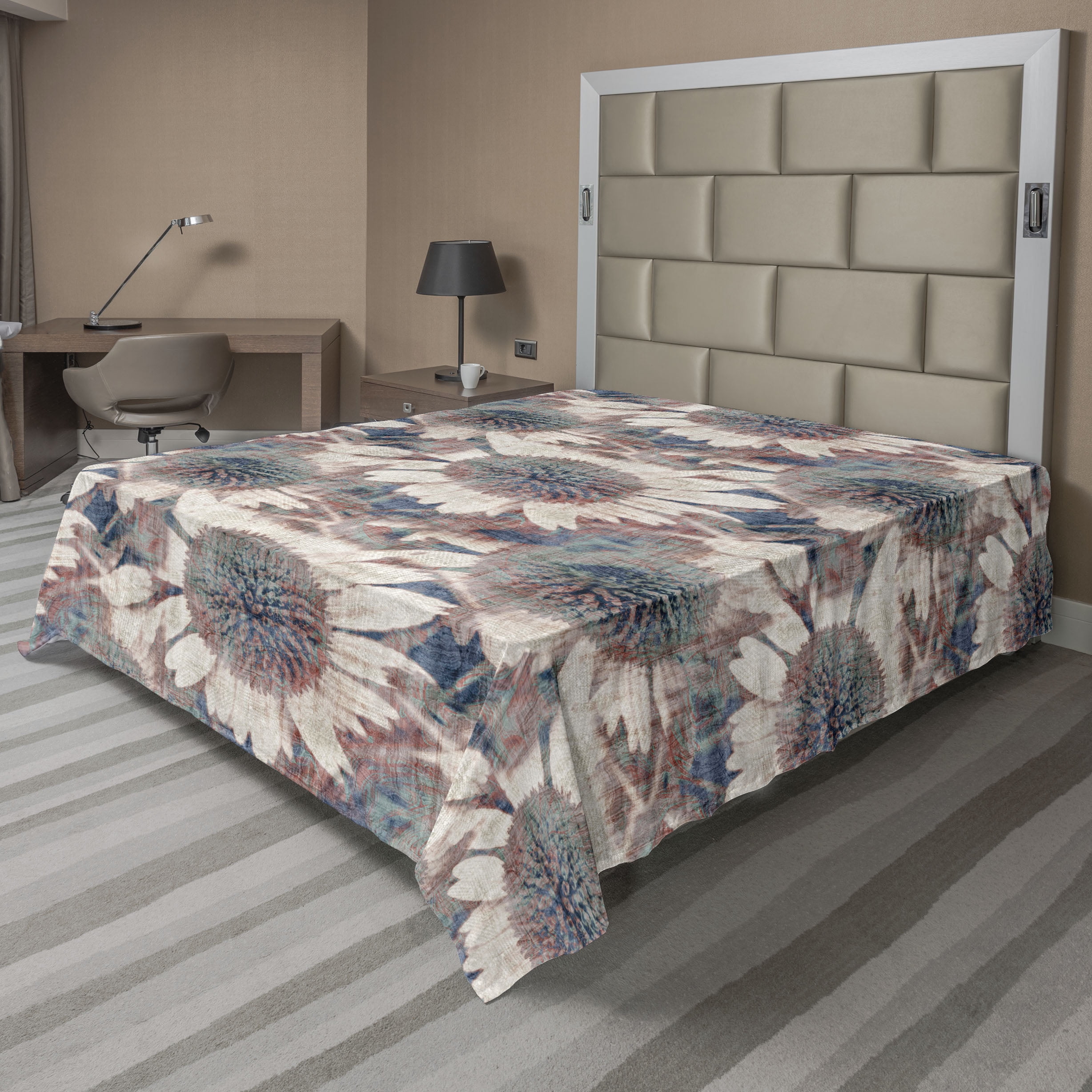 Ambesonne Vintage Flower Flat Bedding Sheet Soft Top Sheet, Weathered Look Bloom, King, Slate ...