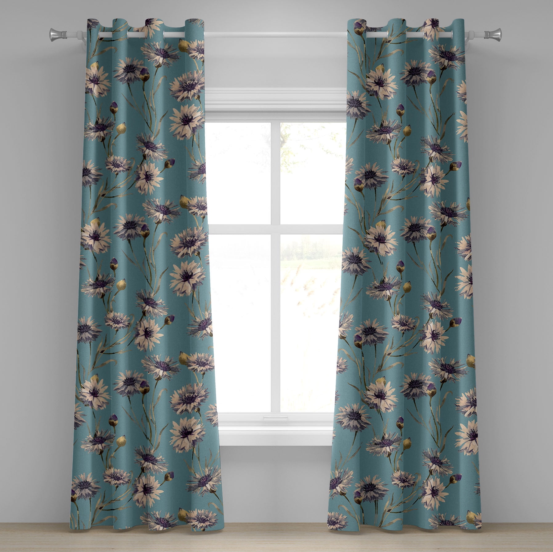 Ambesonne Vintage Flowers Grommet Curtain Cornflowers Print 50x120