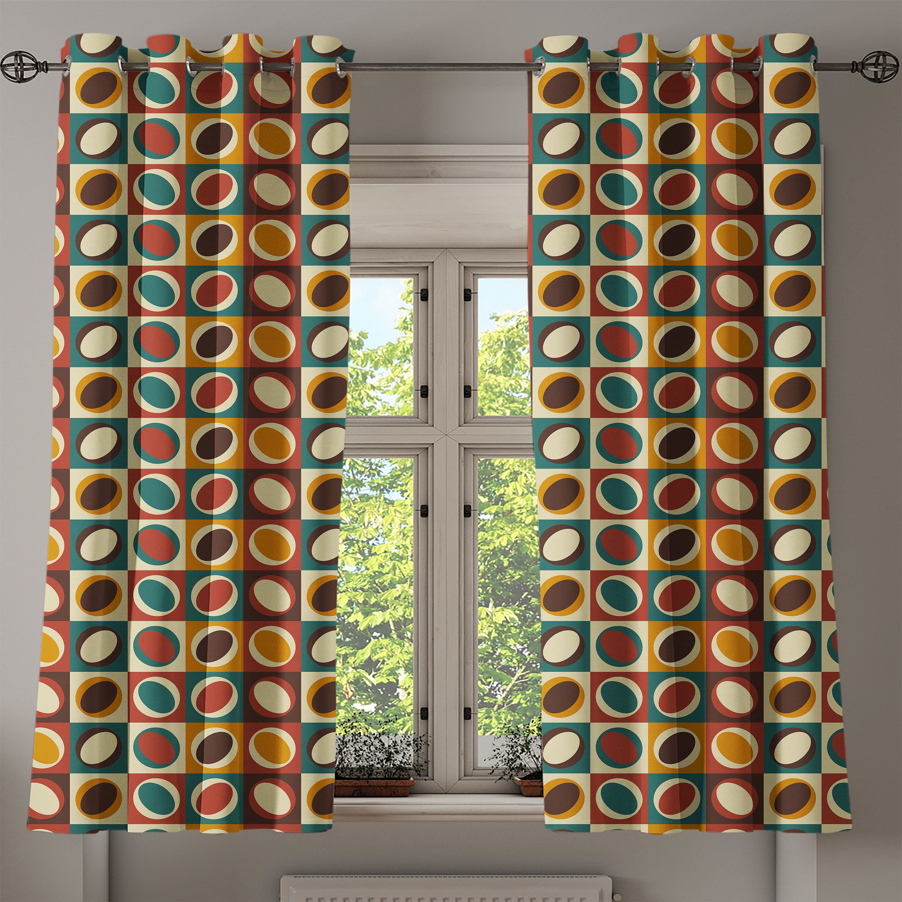 Ambesonne Vintage Grommet Curtain, Circular Shapes Abstract, 50"x60 ...