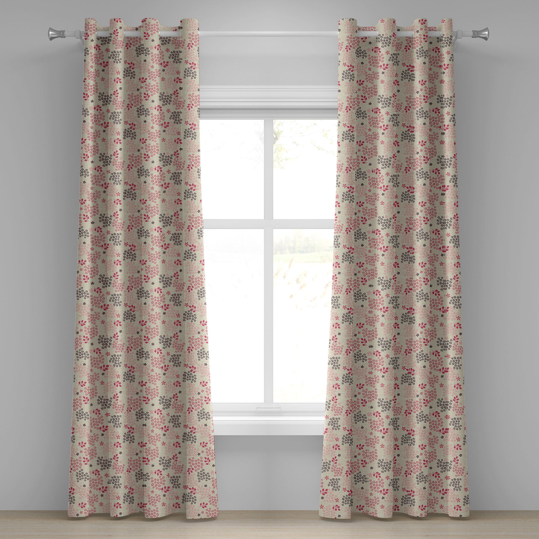 Ambesonne Vintage Grommet Curtain Pastel Flowers Leaves 50 X 96