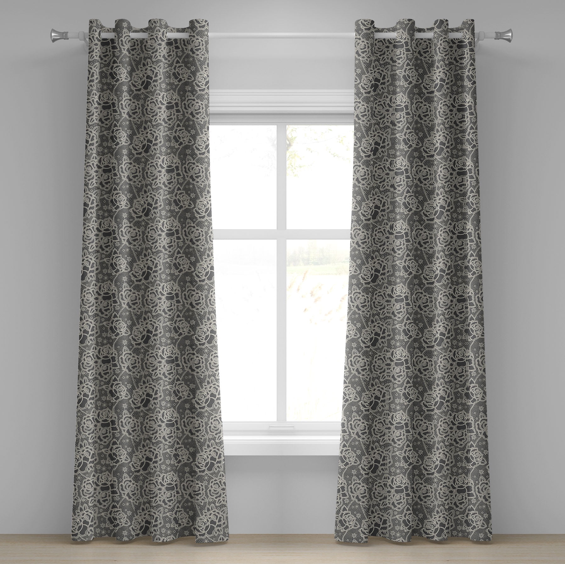 Ambesonne Vintage Grommet Curtain, Romantic Rose Motifs, 50" x 108 ...