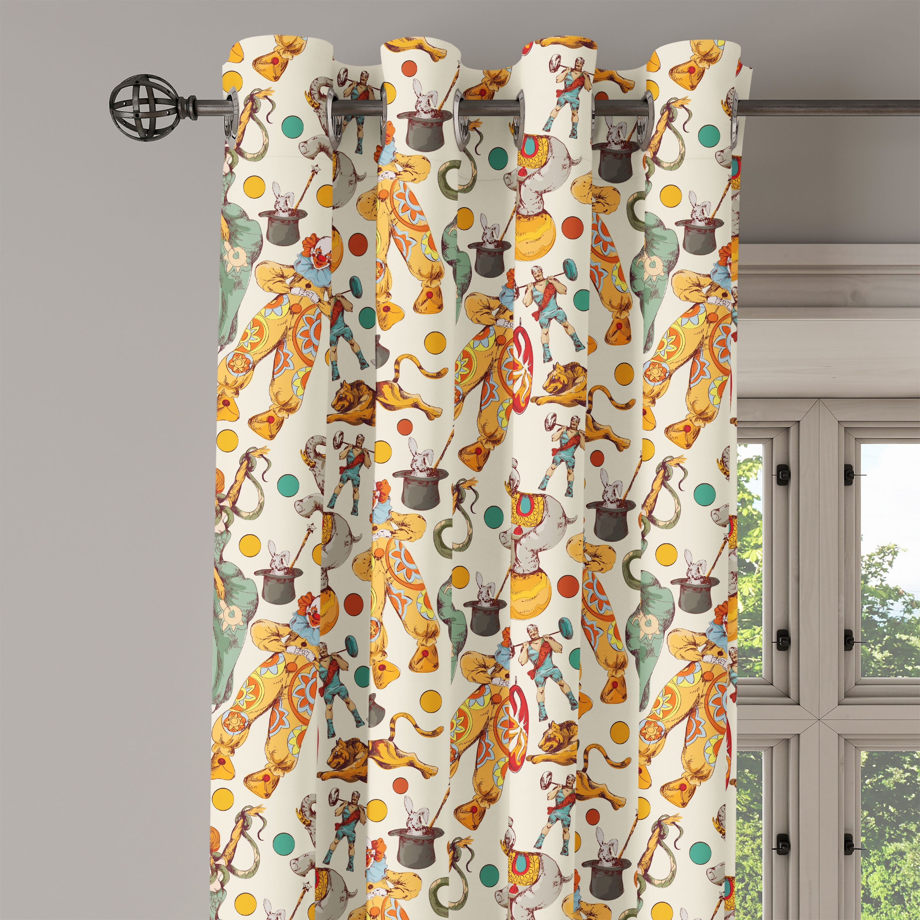 Ambesonne Vintage Grommet Curtain Single Panel, Doodle Circus and Clown ...