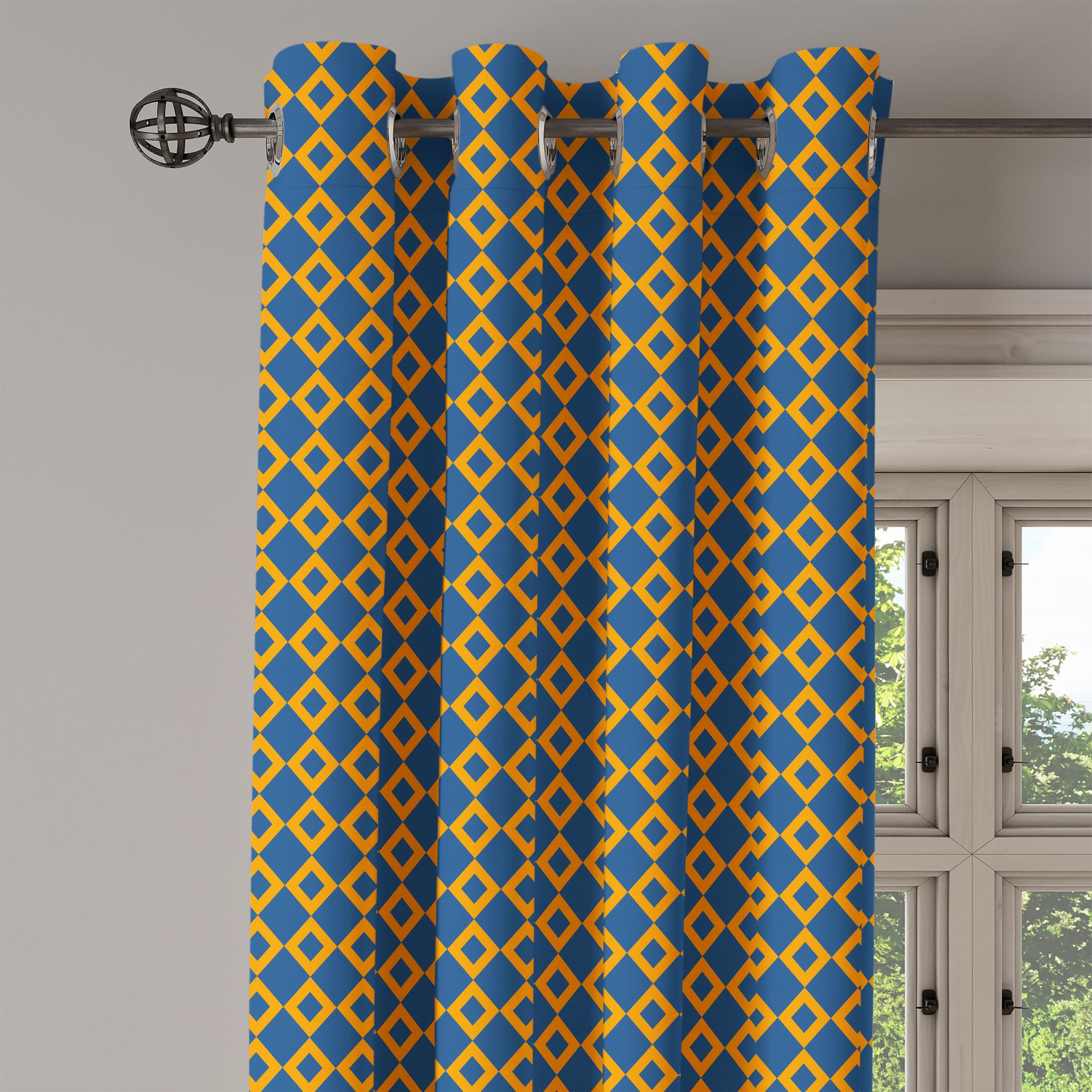 Ambesonne Vintage Grommet Curtain Single Panel, Squares Chain Mesh Tile ...
