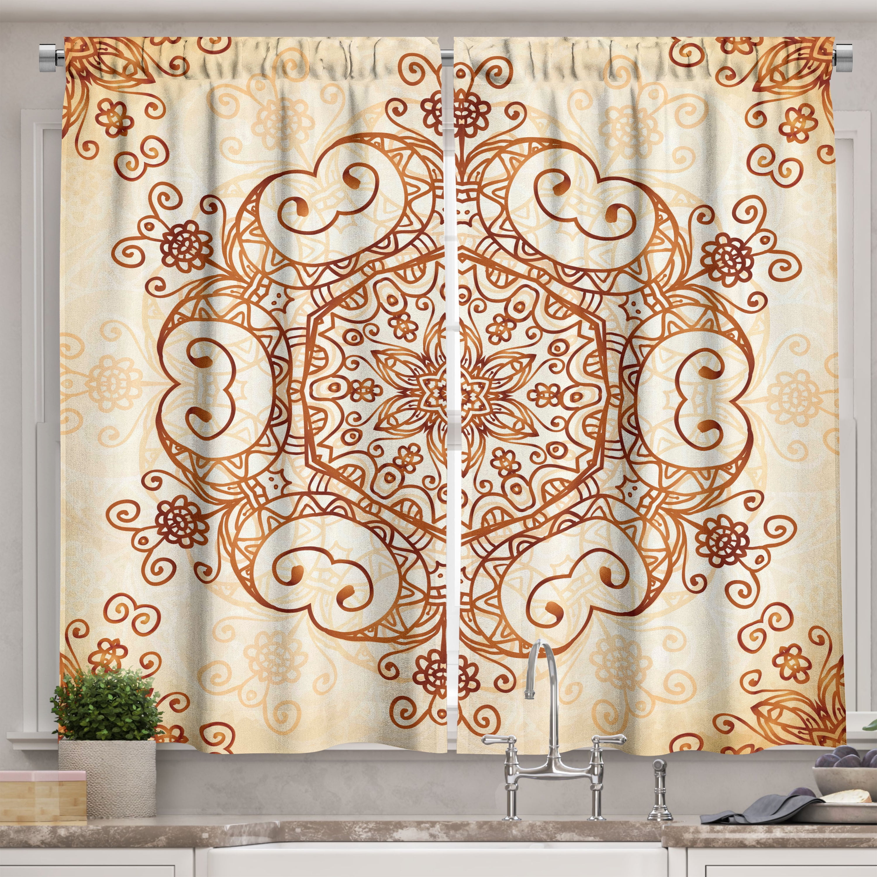 Ambesonne Vintage Kitchen Curtains, Abstract Damask Motif, 55"x39 ...
