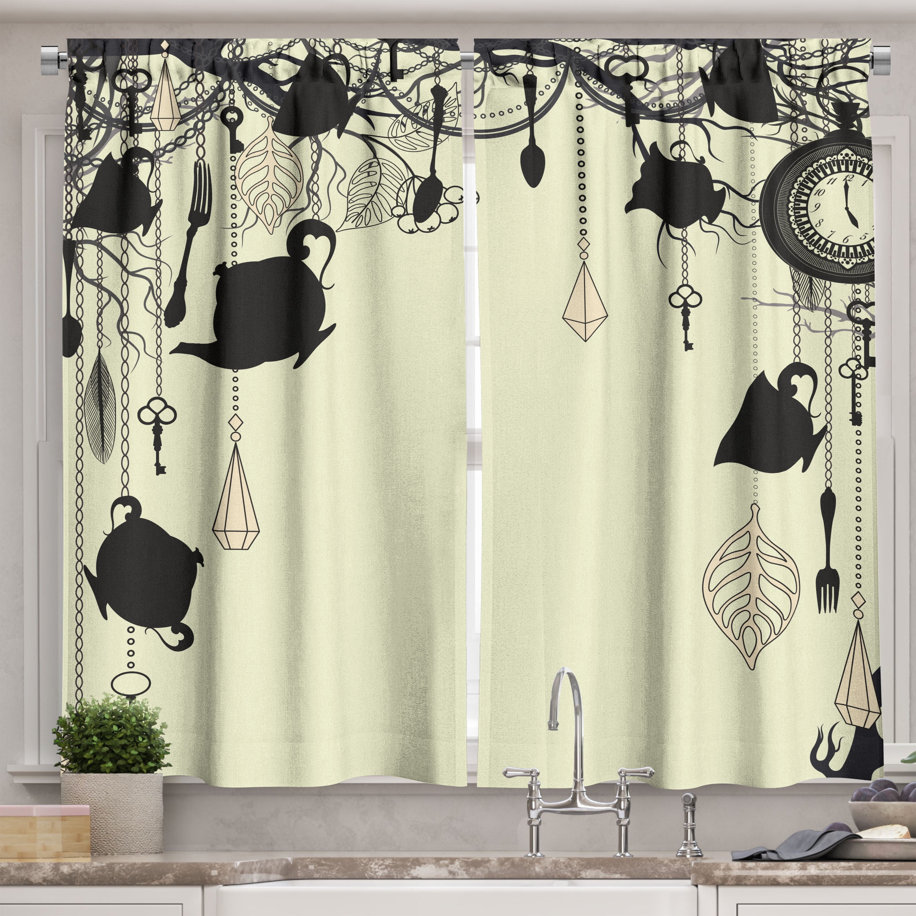 Ambesonne Vintage Kitchen Curtains, Diamonds Forks Spoons, 55"x45 ...