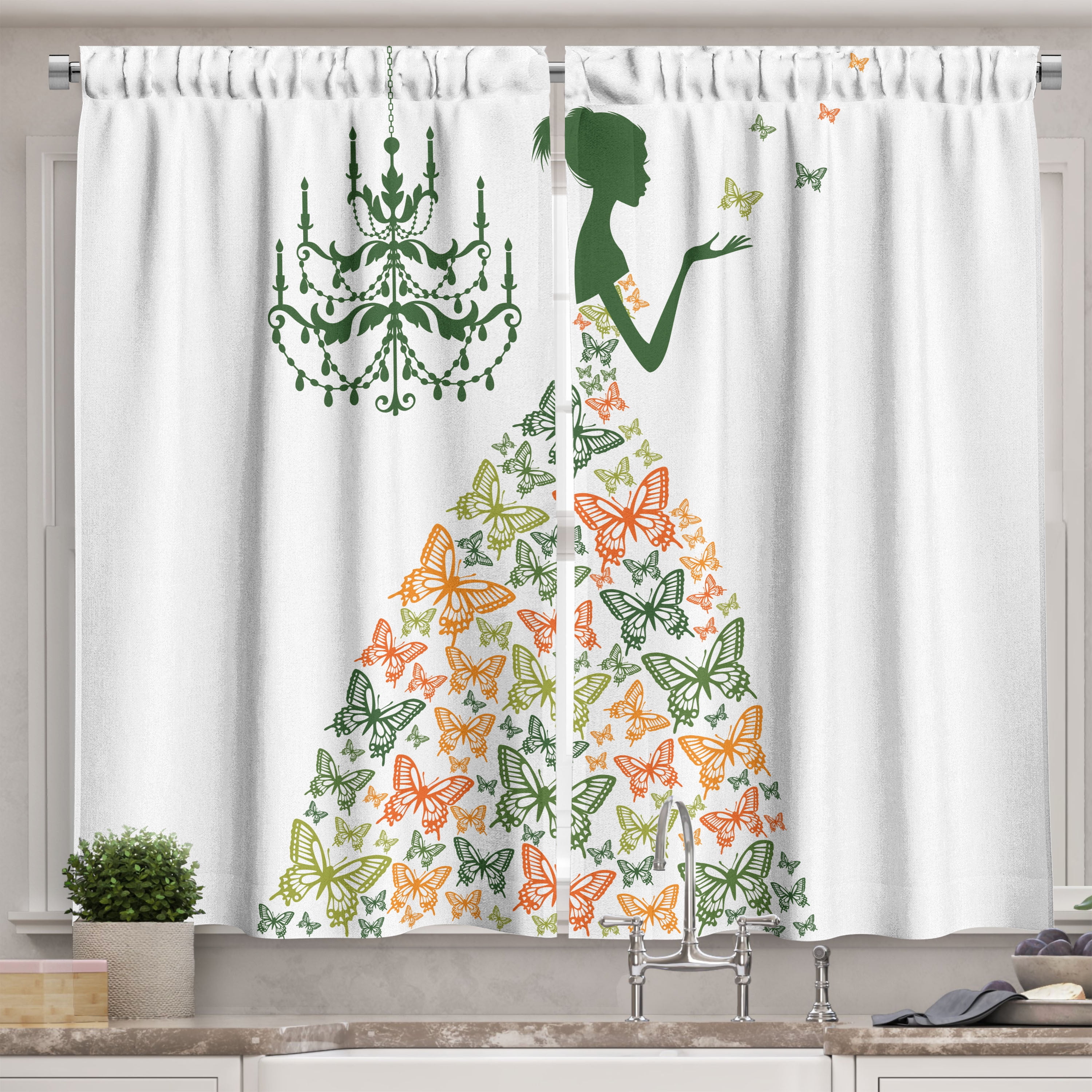Ambesonne Vintage Kitchen Curtains, Love Themed Romantic Print, 55"x24", Emerald Apricot ...
