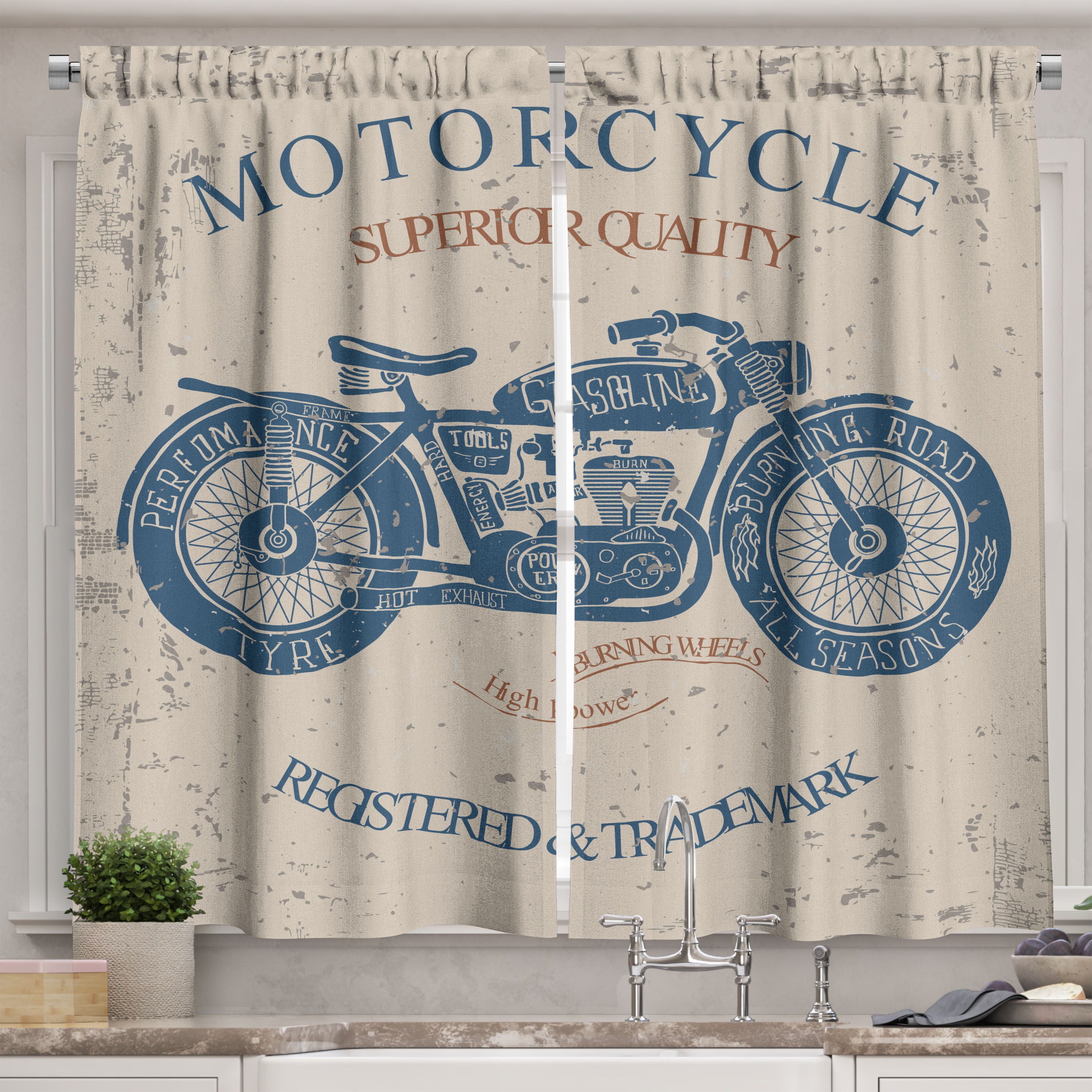 Ambesonne Vintage Kitchen Curtains, Retro Chopper Rider, 55"x39", Slate ...