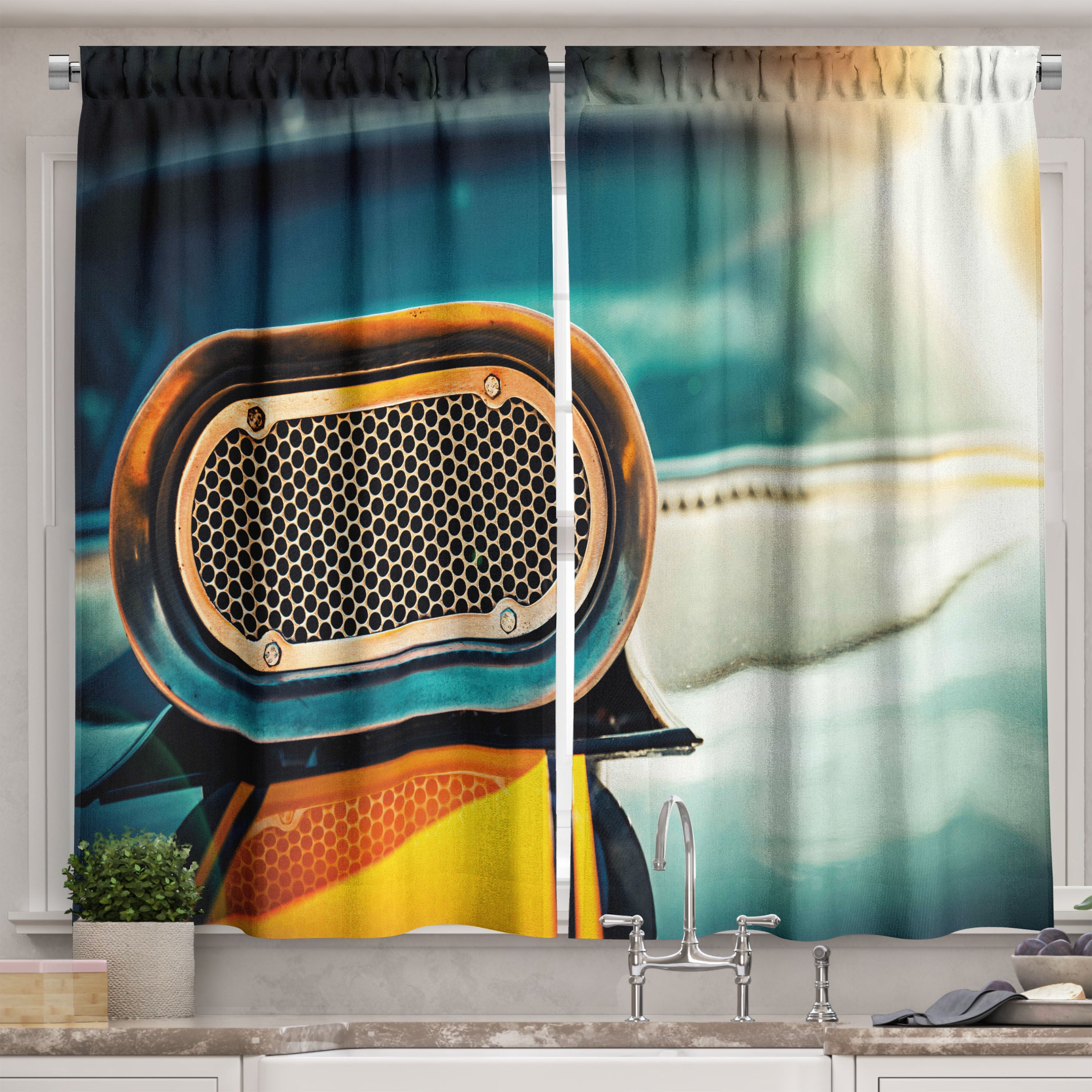 Ambesonne Vintage Kitchen Curtains, Retro Muscle Car Hood Art, 55"x39 ...