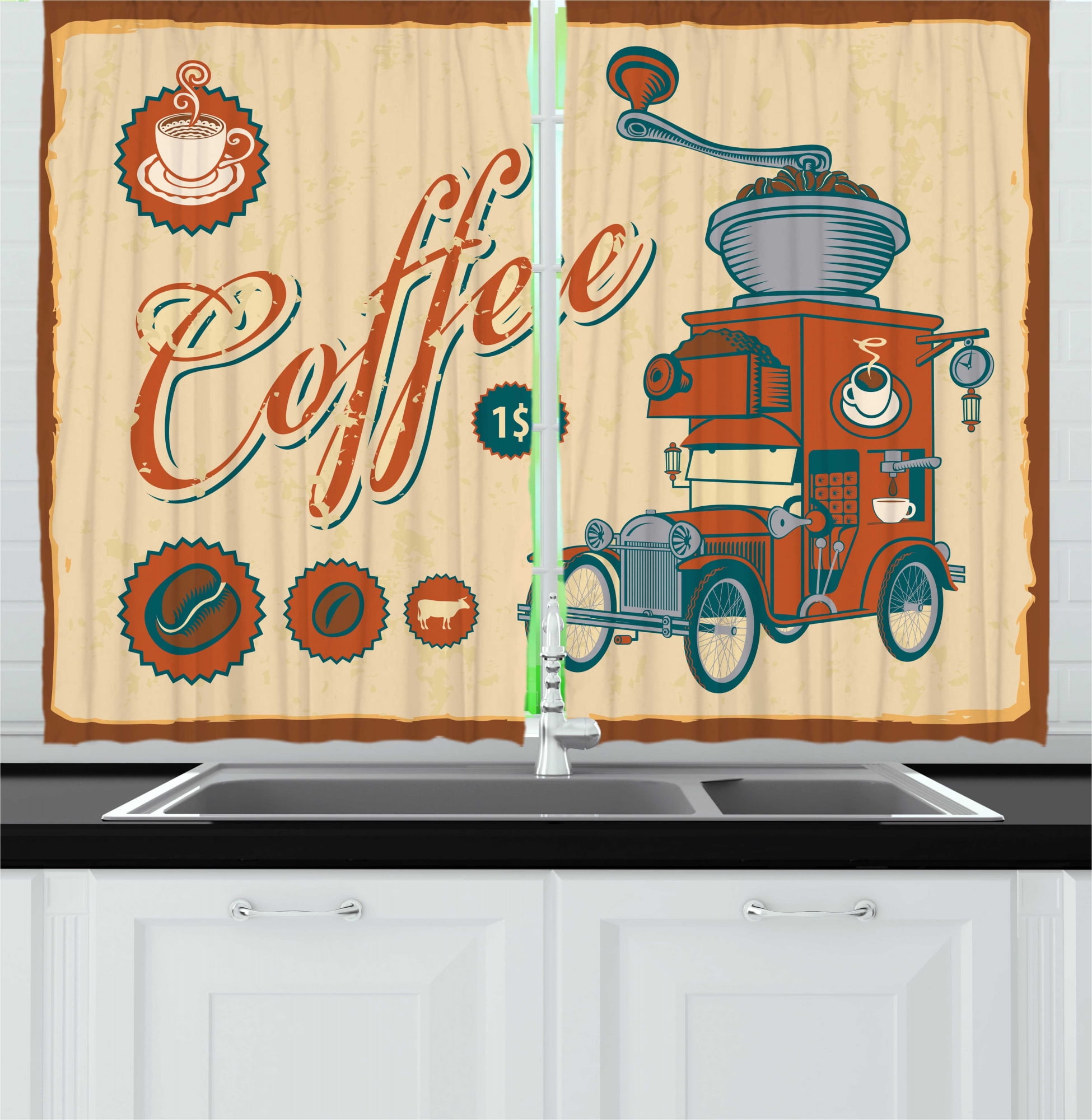 Ambesonne Vintage Kitchen Curtains, Truck Coffee Grinder, 55"x45 ...