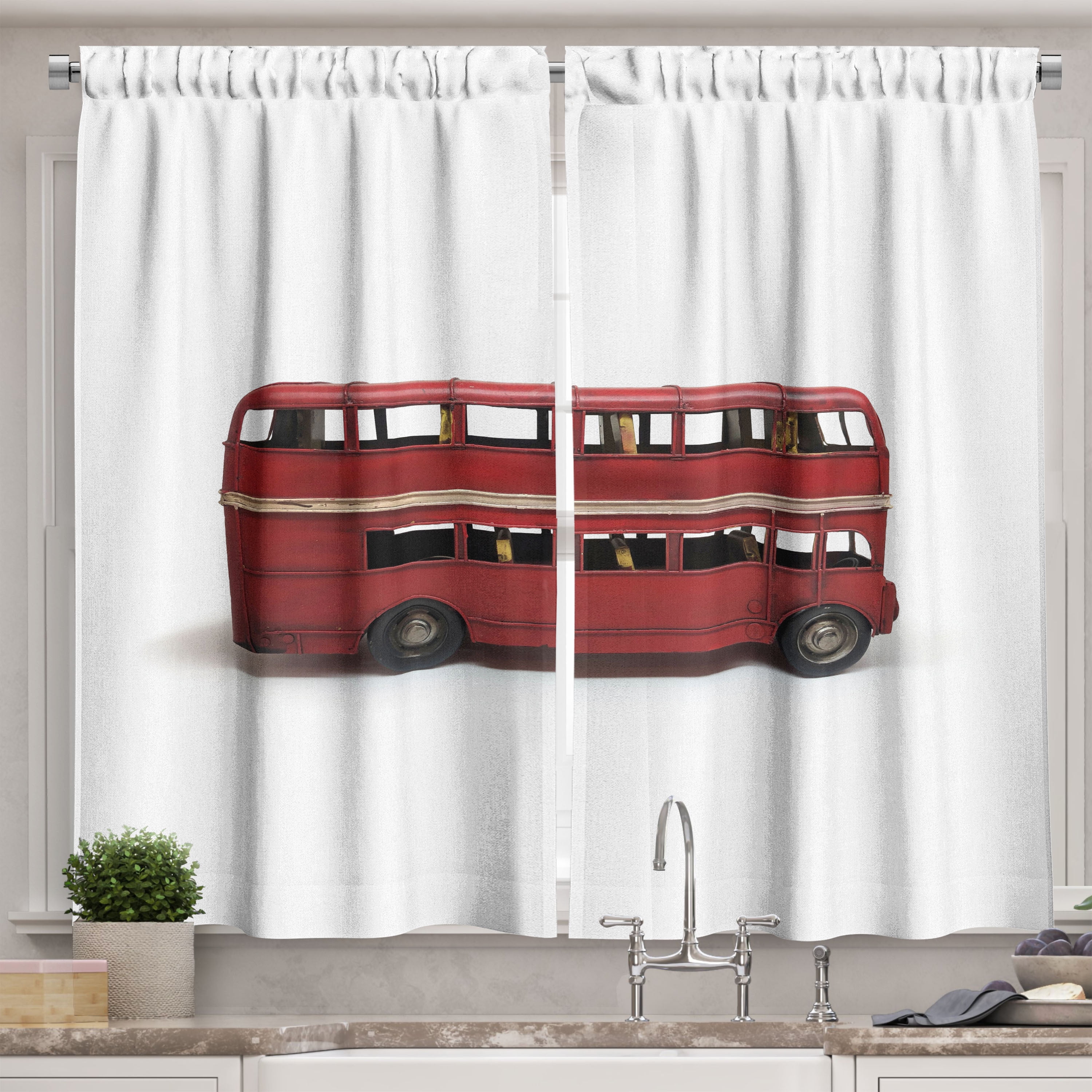 Ambesonne Vintage London Kitchen Curtains, Double Deckers Bus, 55"x45 ...