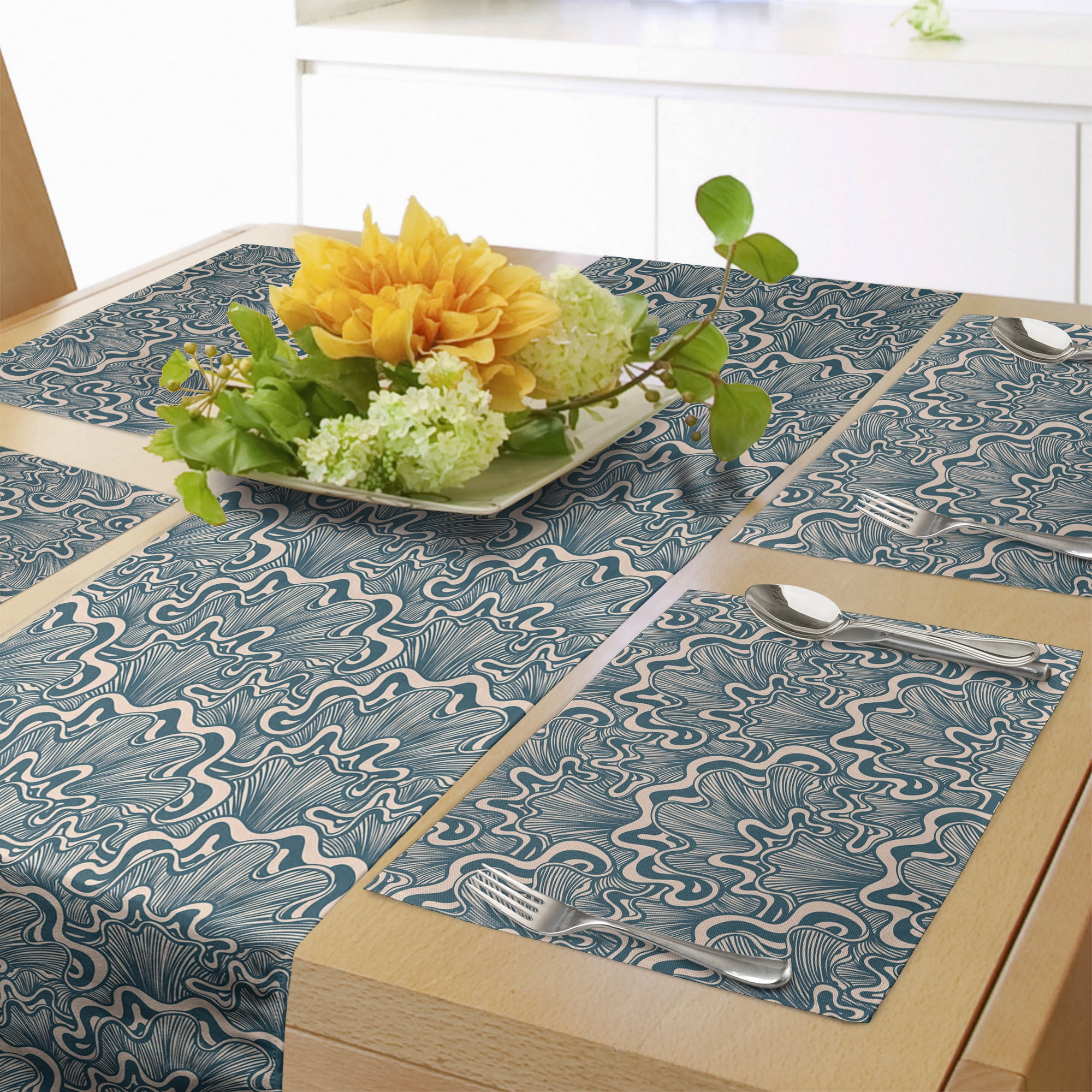 Ambesonne Vintage Mushroom Table Runner & Placemats, Clam Shell Drawing ...