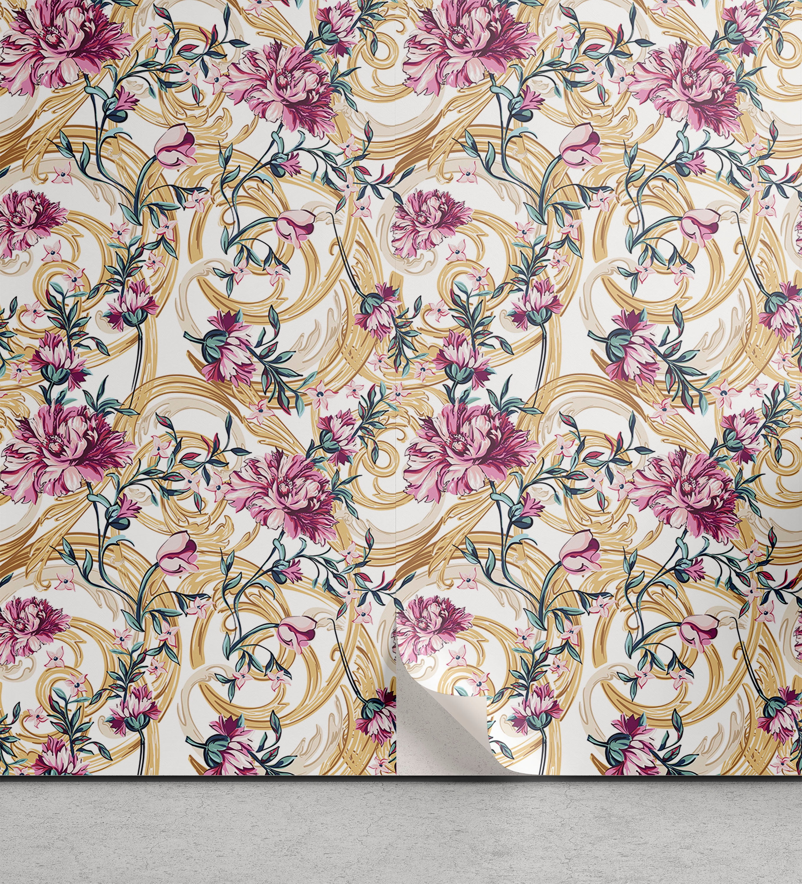 Ambesonne Vintage Peel & Stick Wallpaper for Home, Rococo Swirls Pink ...